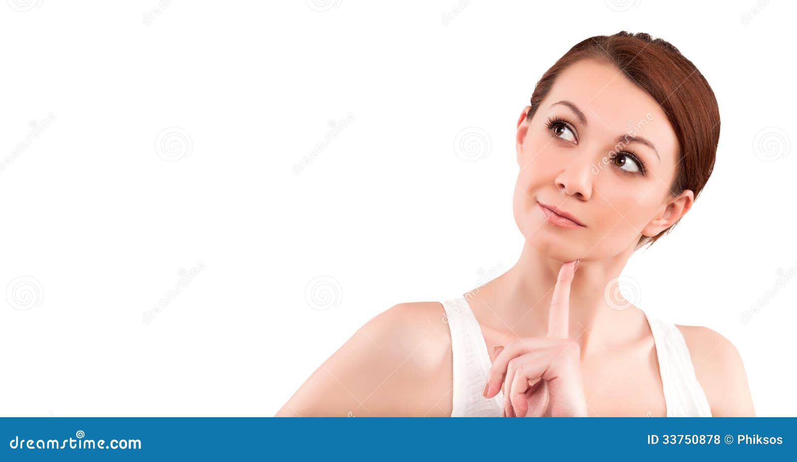 Beautiful Young Woman Thinking and Looking Up Stock Photo - Image of ...