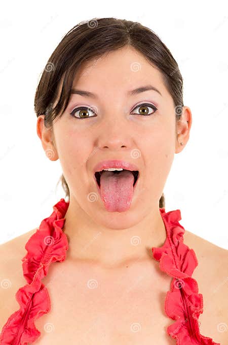 Beautiful Young Woman With Tongue Out Stock Image Image Of Brown