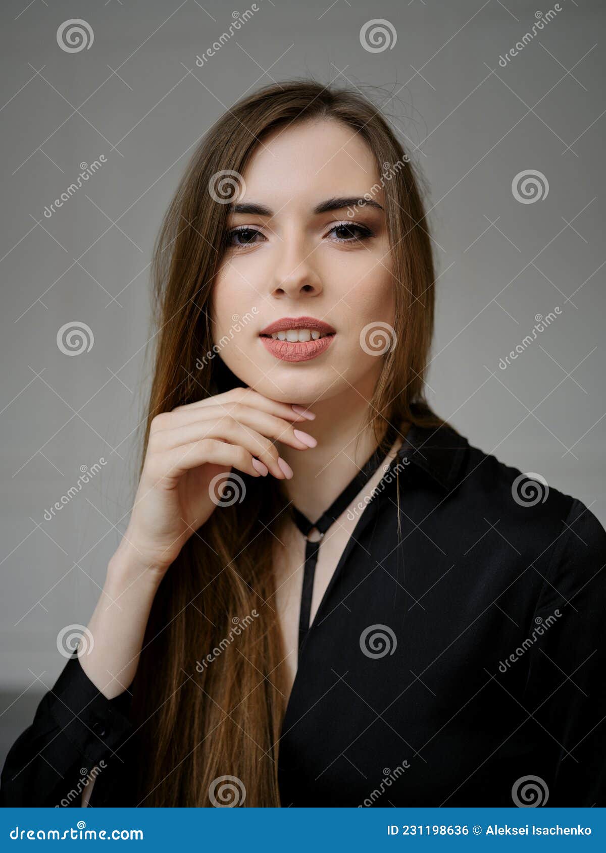 Beautiful Young Woman Touching Her Chin. Stock Photo - Image of indoor ...