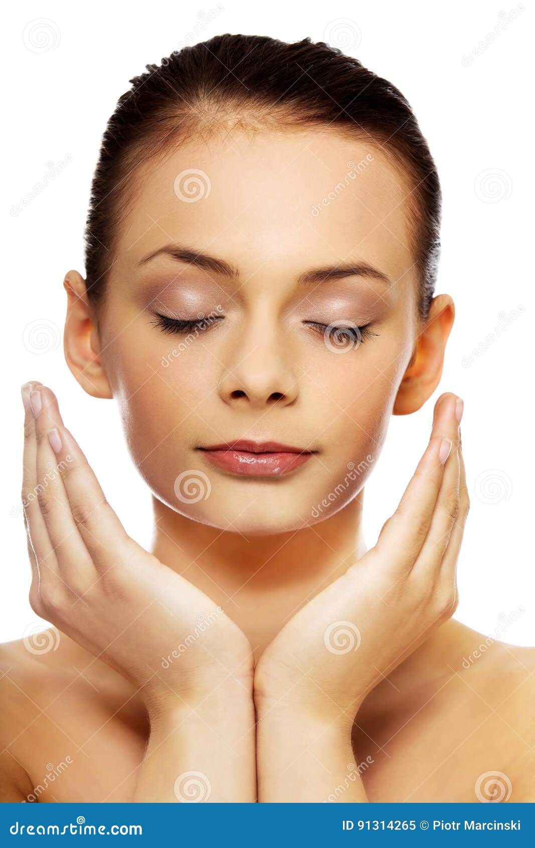 Beautiful Young Woman Touching Her Face Stock Image Image Of