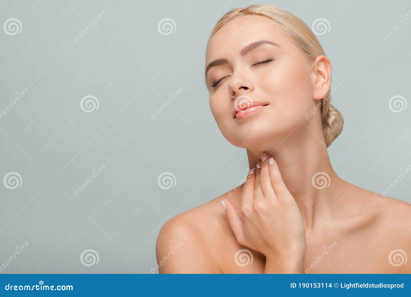 Beautiful Young Woman Touching Neck Stock Photo - Image of bodycare ...
