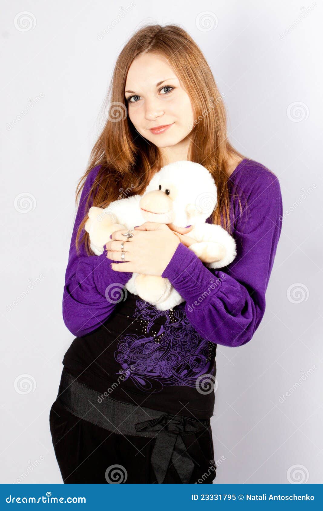 Beautiful Young Woman with a Toy a Monkey Stock Image - Image of monkey ...