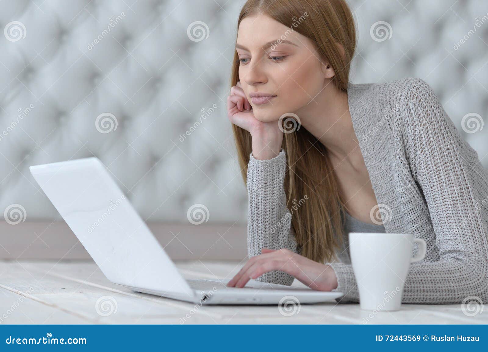 Beautiful Young Woman Using Computer Stock Image - Image of closeup ...
