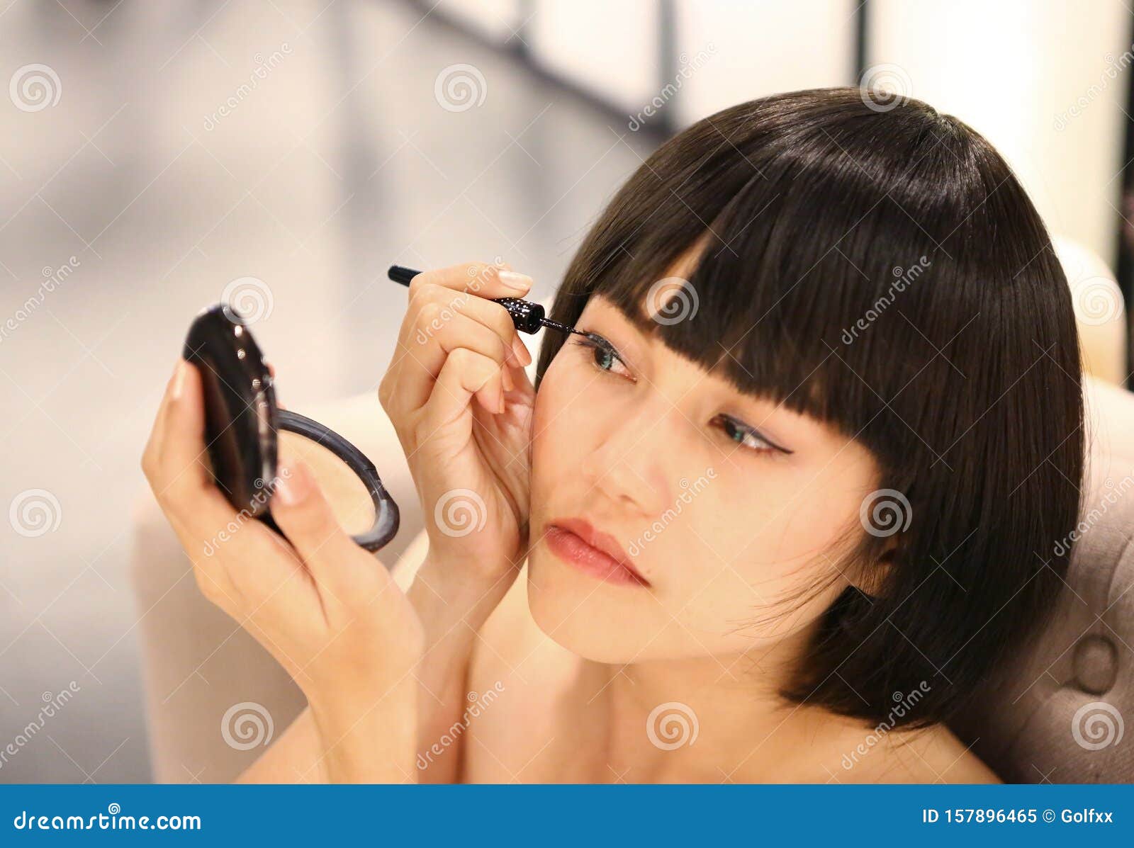 Beautiful Young Woman Using a Makeup Stock Image - Image of asian ...