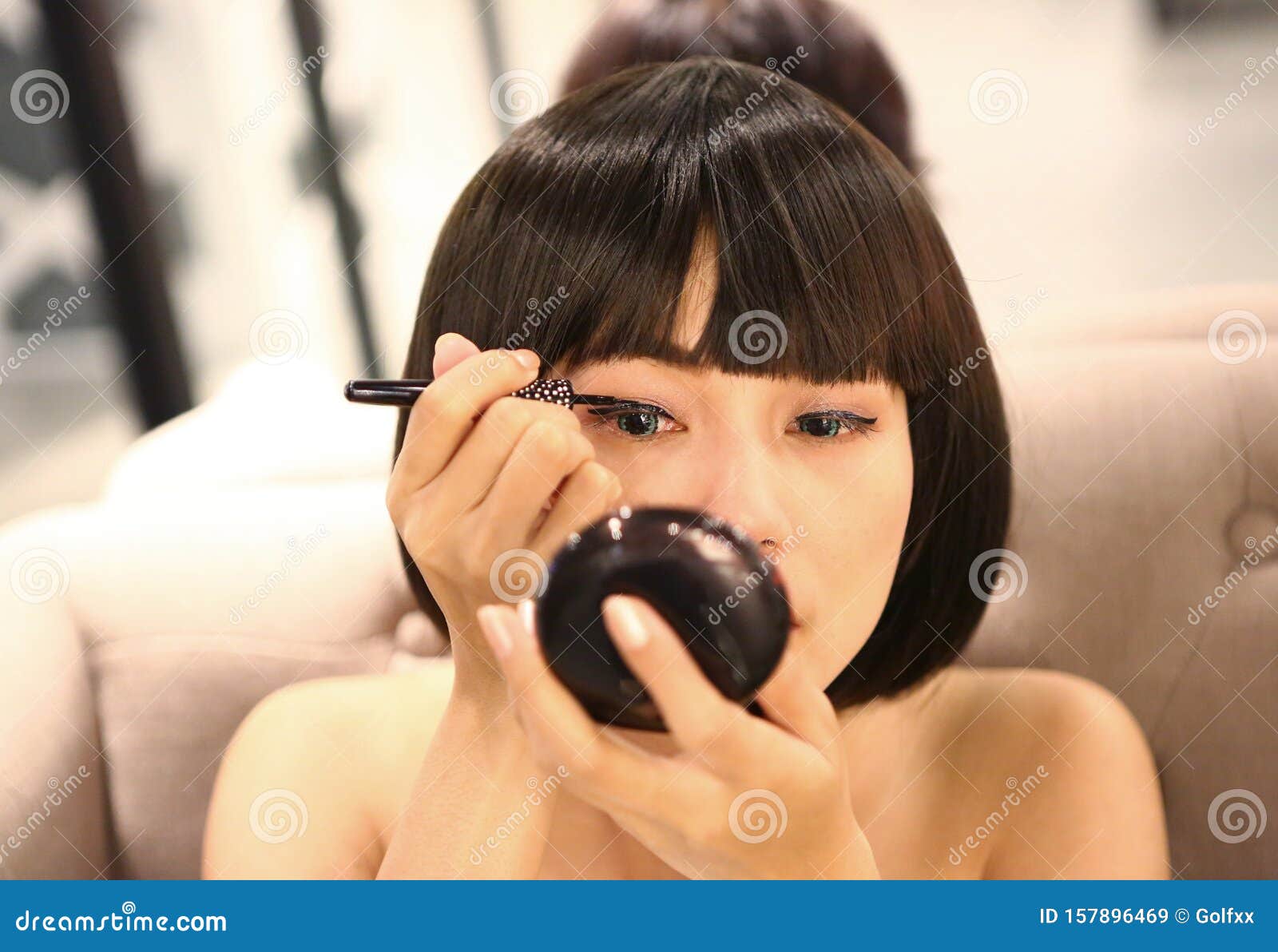 Beautiful Young Woman Using a Makeup Stock Image - Image of glamour ...