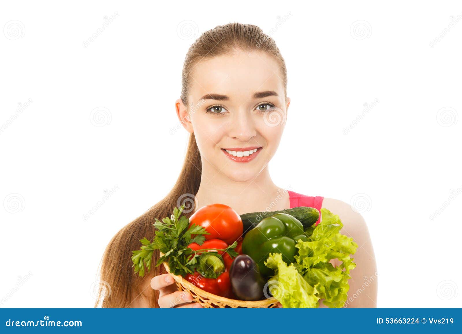 Beautiful Young Woman with Vegetables Isolated Stock Photo - Image of ...
