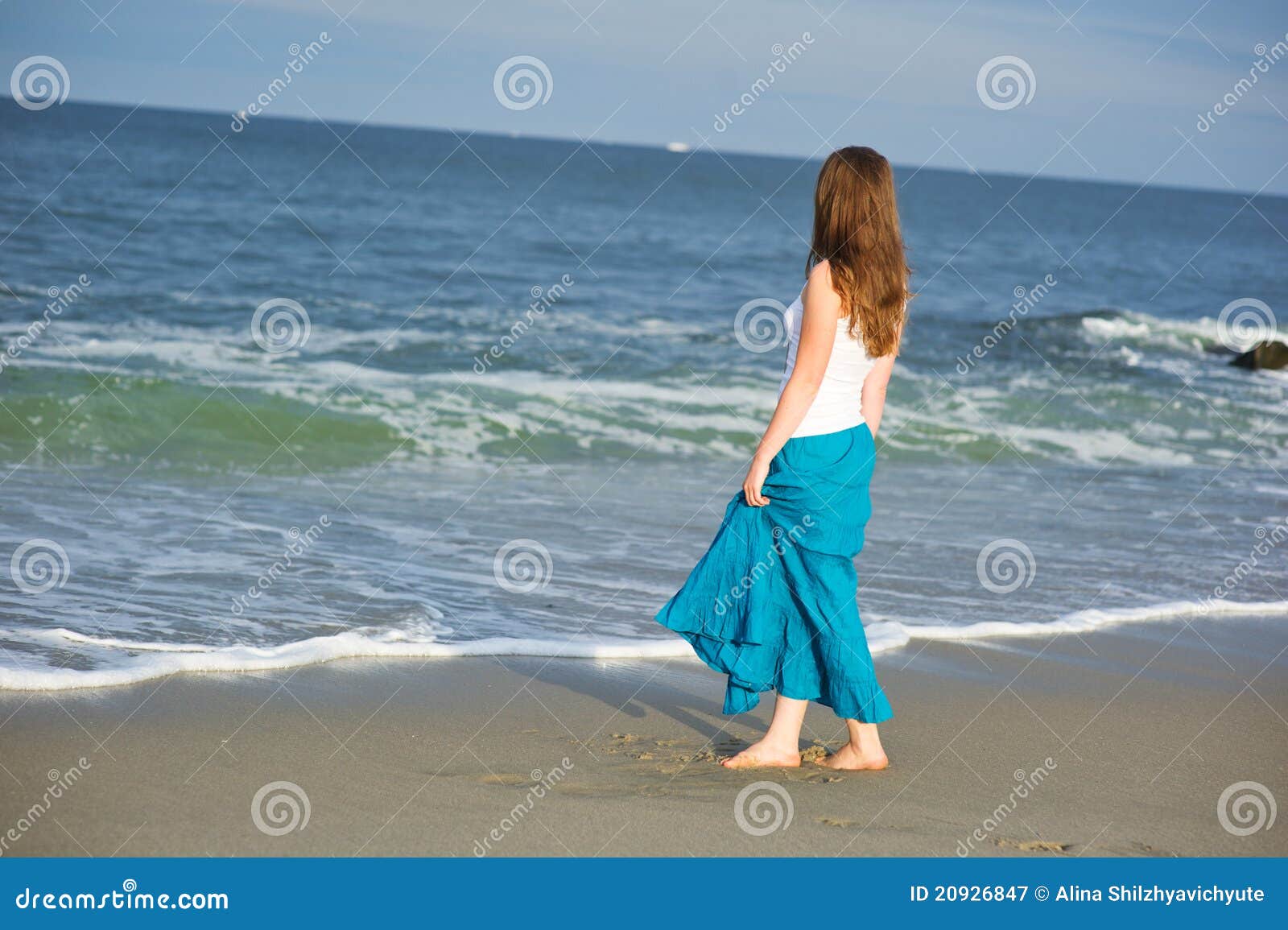 Beautiful Young Woman Walks Along the Ocean Stock Image - Image of ...