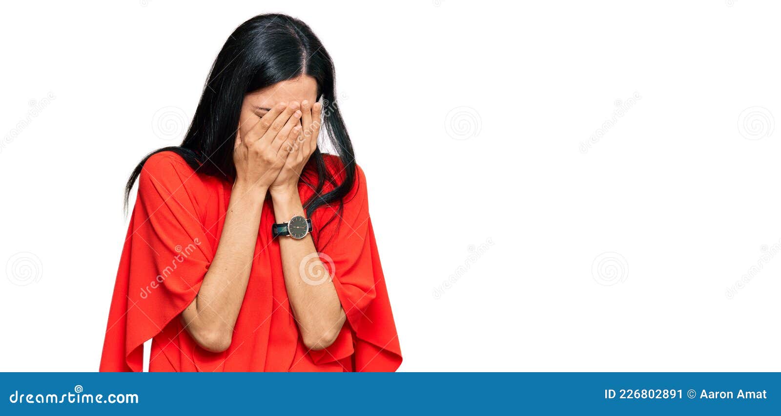 Beautiful Young Woman Wearing Casual Clothes With Sad Expression