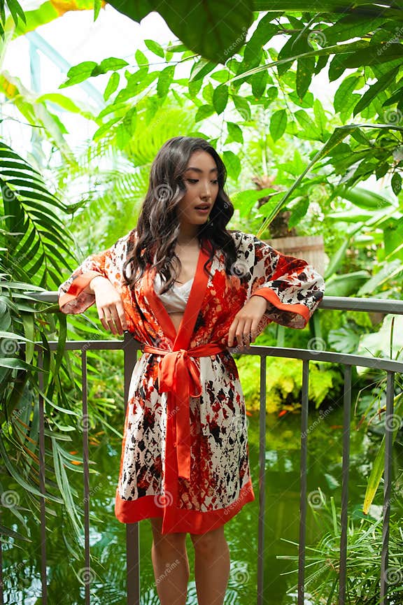 Beautiful Young Woman Wearing Summer Clothes On Tropical Resort Stock