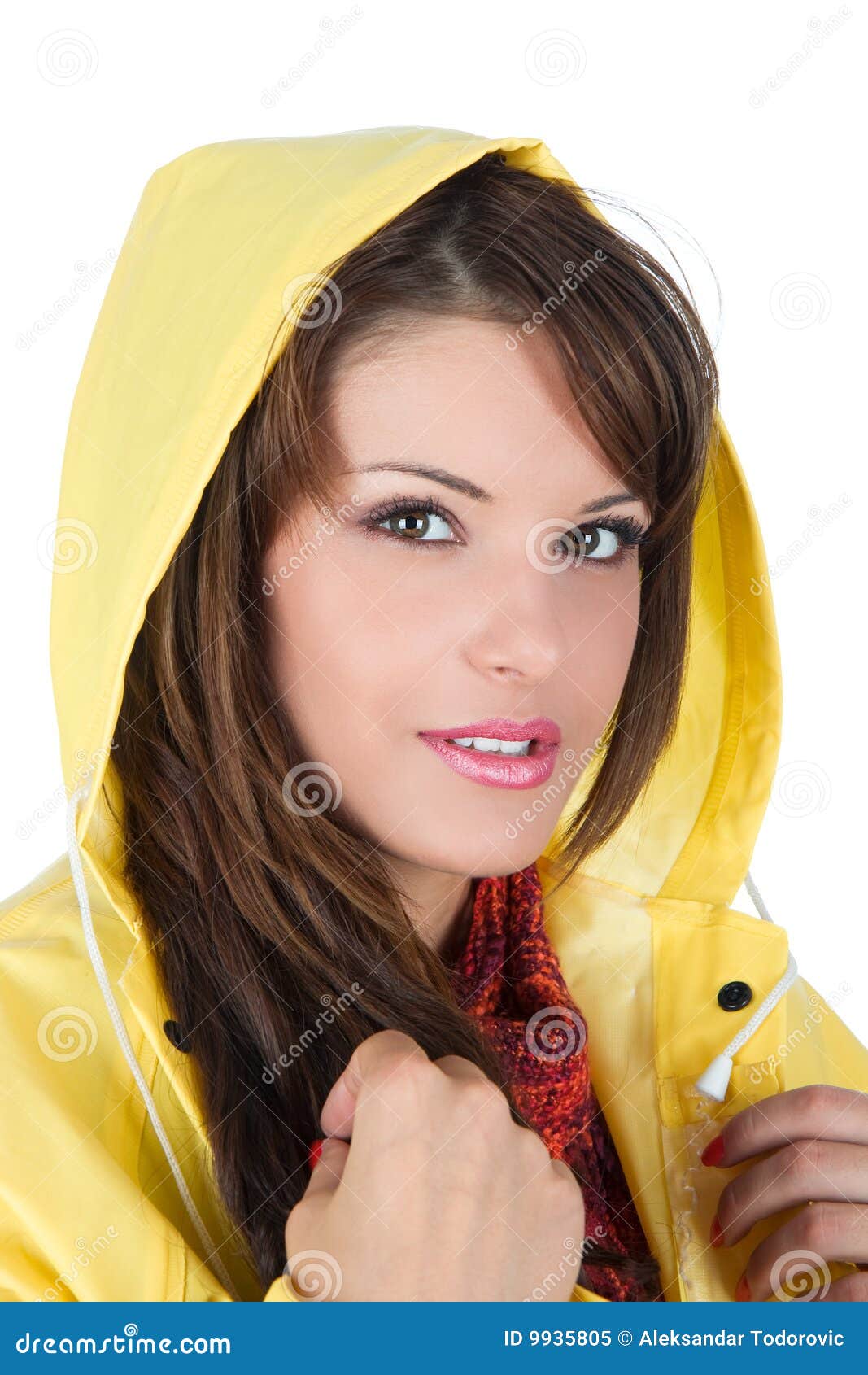 Beautiful Young Woman Wearing A Yellow Rain Coat Stock Image Image Of