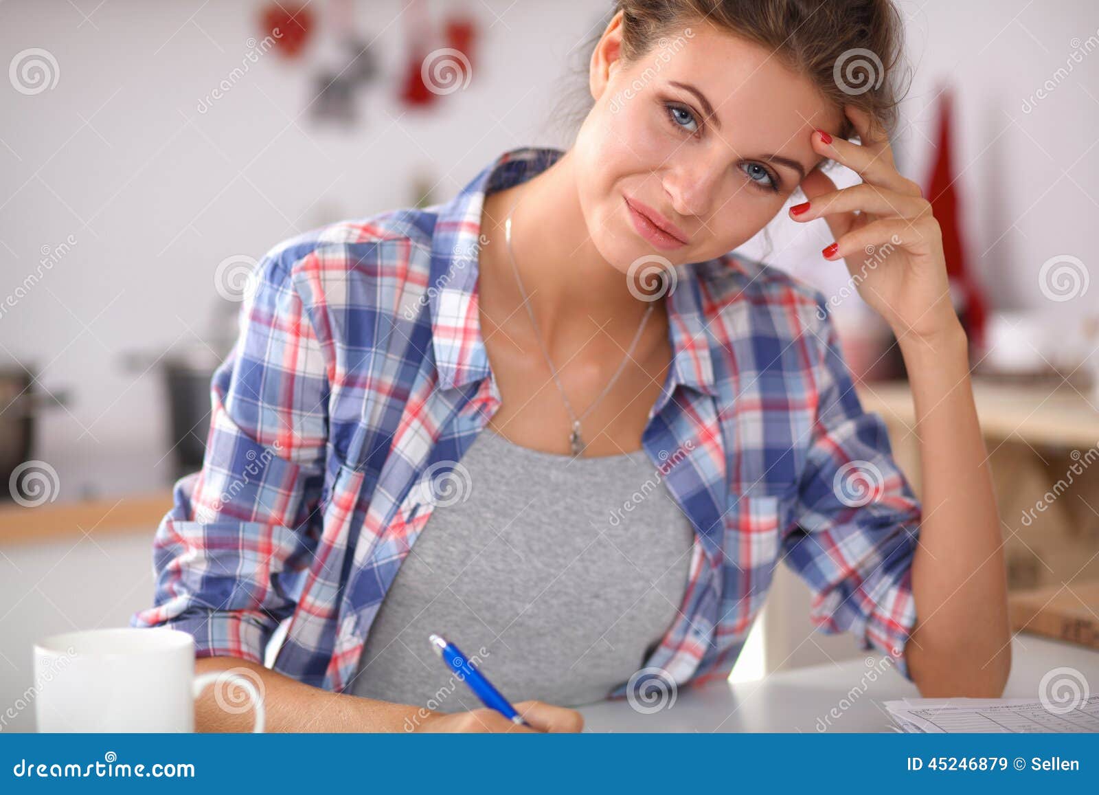 Beautiful Young Woman Writing Something in Her Stock Image - Image of ...