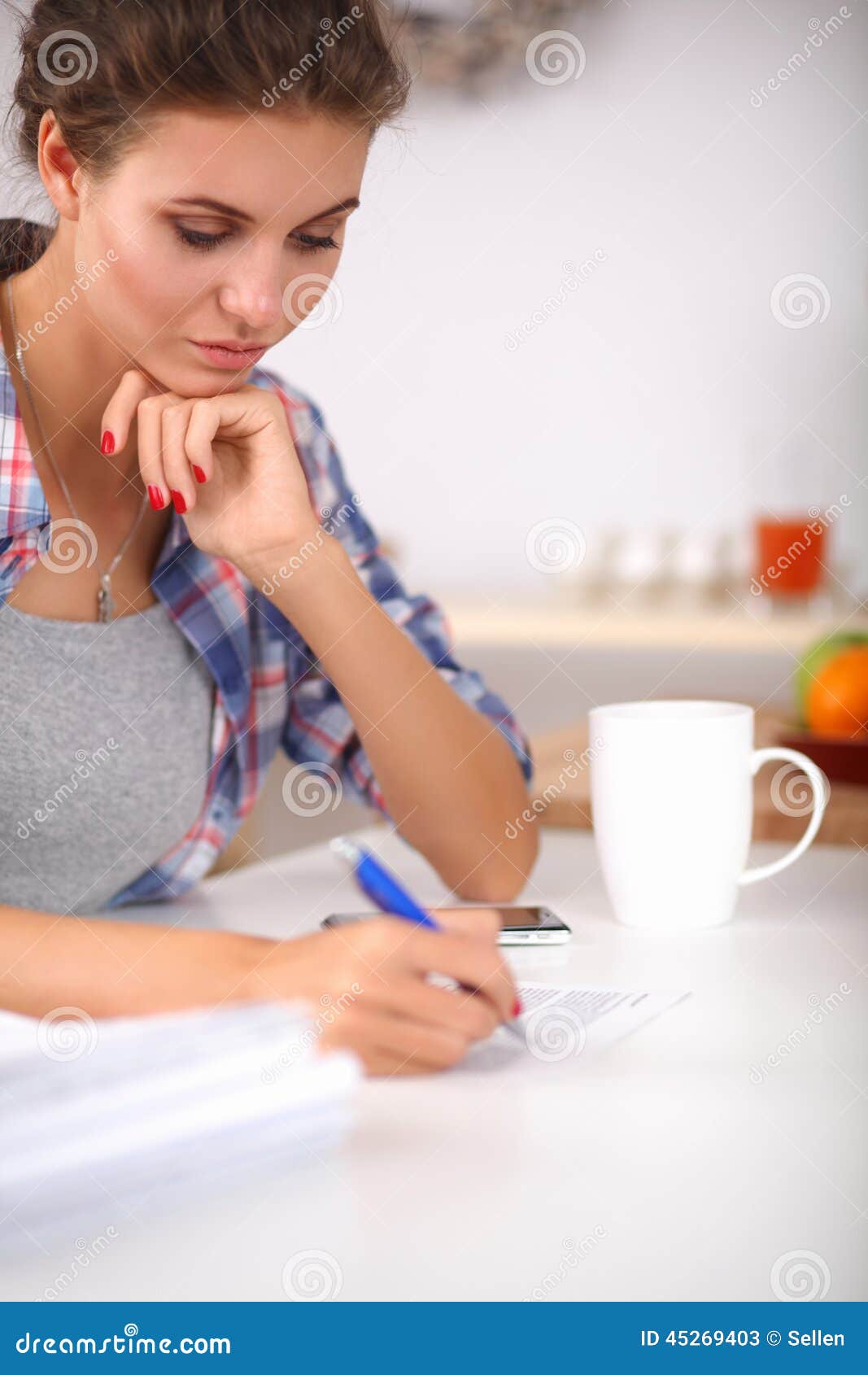Beautiful Young Woman Writing Something in Her Stock Image - Image of ...