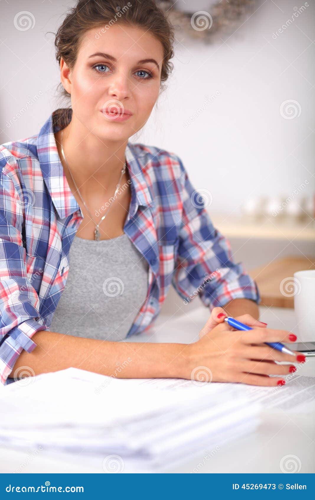 Beautiful Young Woman Writing Something in Her Stock Image - Image of ...