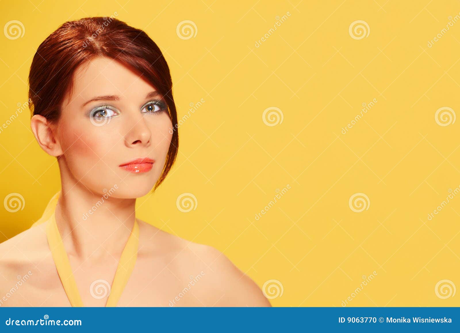 Beautiful Young Woman on Yellow Background Stock Photo - Image of adult ...