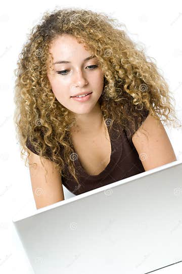 Beautiful Young Women on the Computer Stock Image - Image of pretty ...