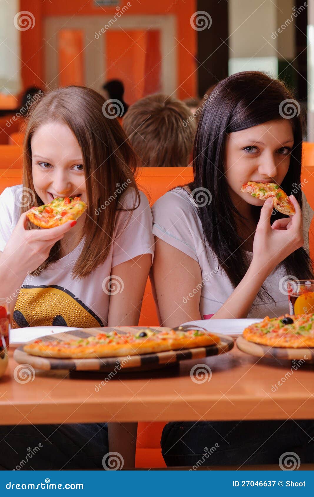 Beautiful Young Women Eating Pizza Stock Image - Image of female ...