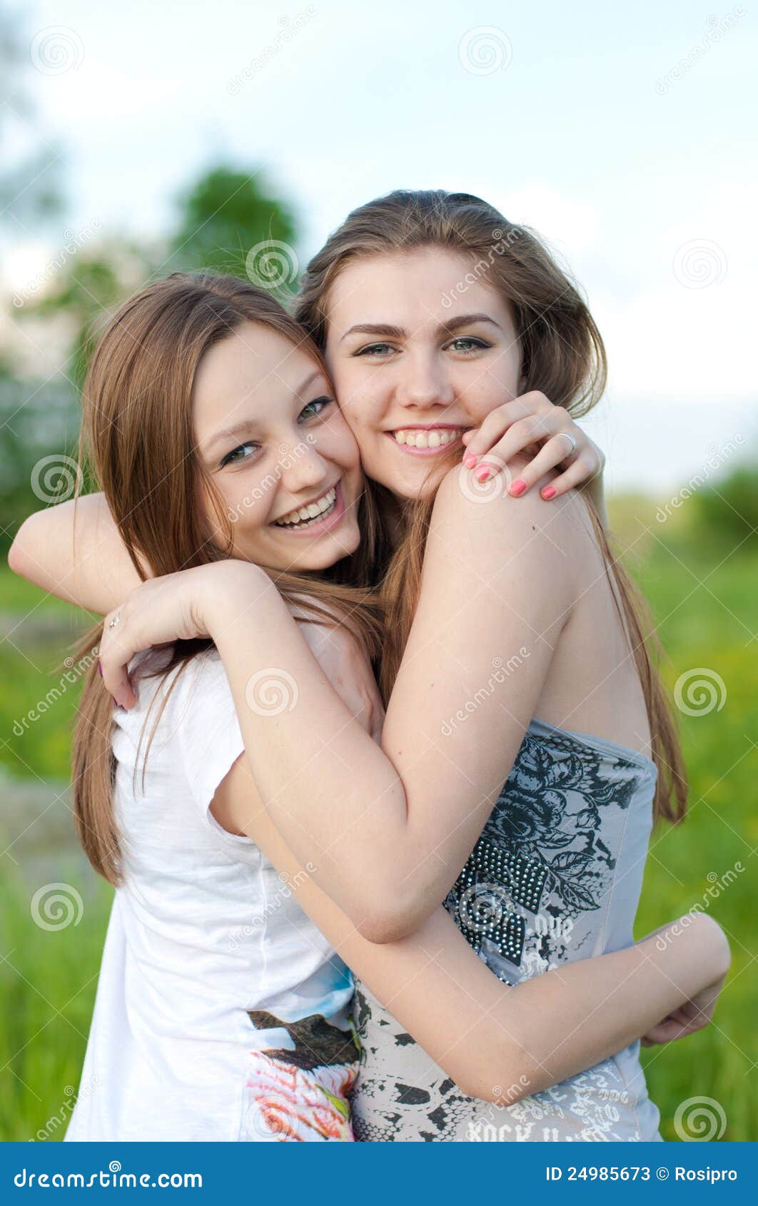 Beautiful Young Women Hugging Outdoors Stock Image - Image of friends ...