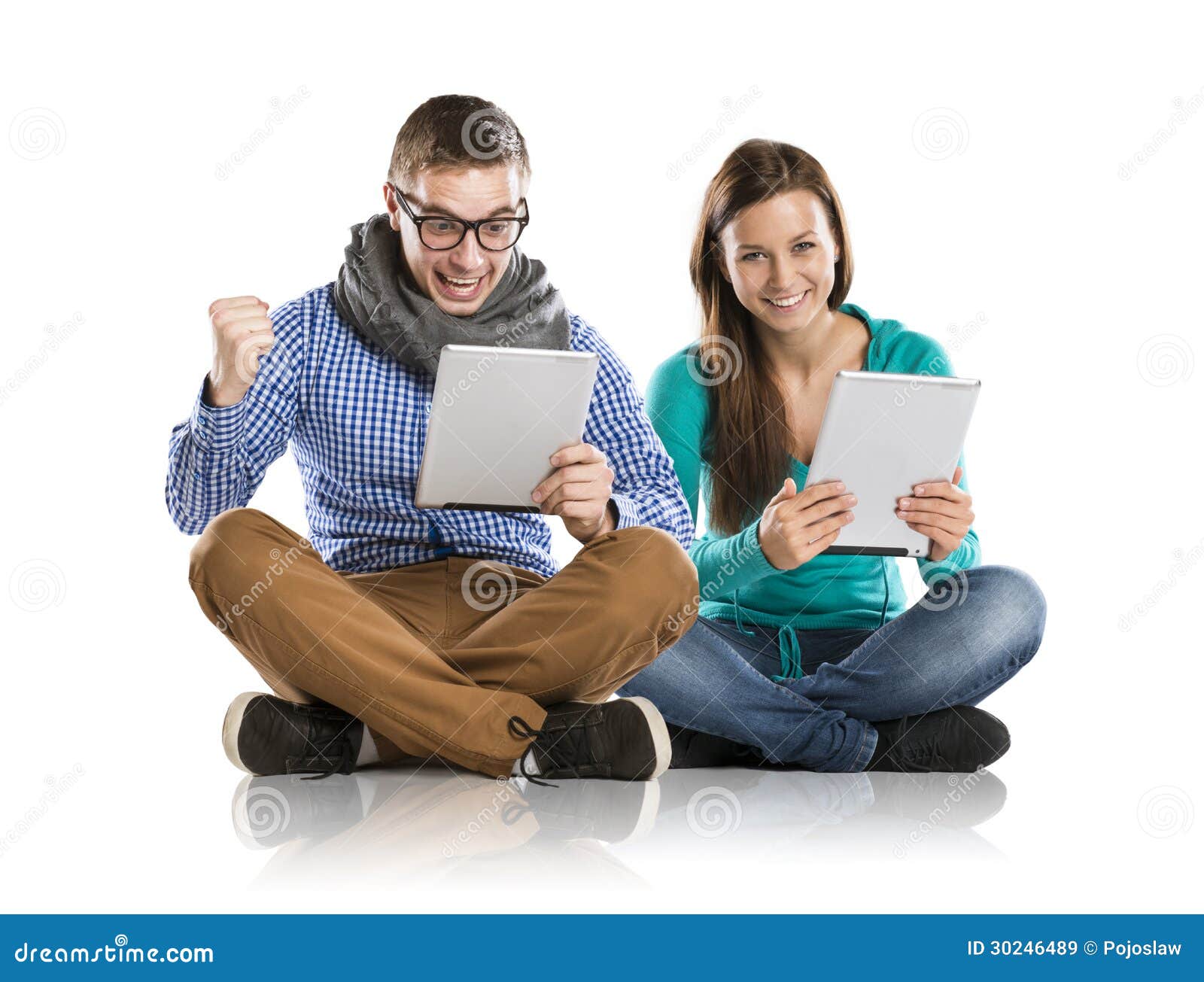 Man and woman with tablet stock image. Image of female - 30246489