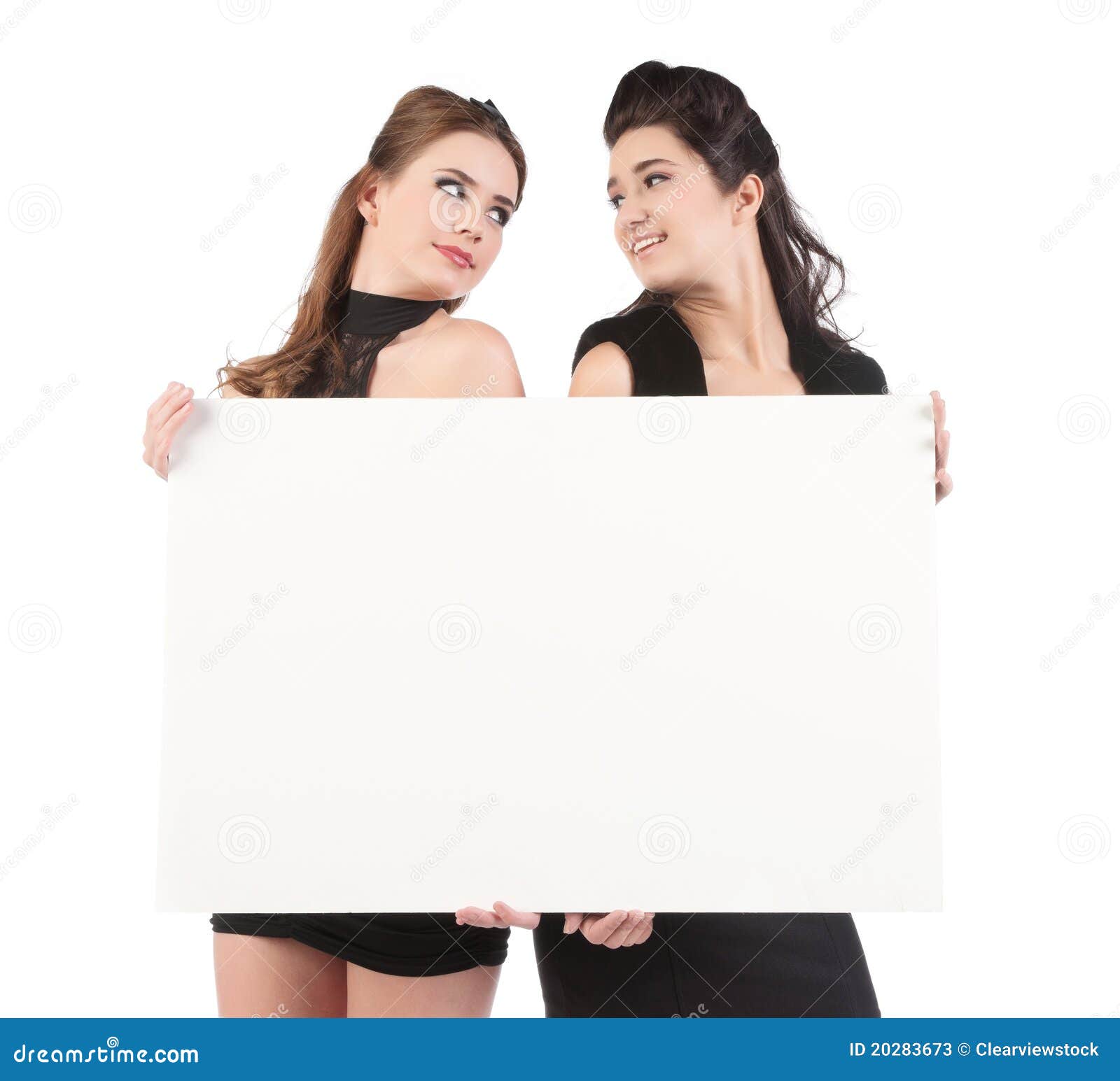 Beautiful Young Women with Sign Stock Image - Image of adult, happy ...