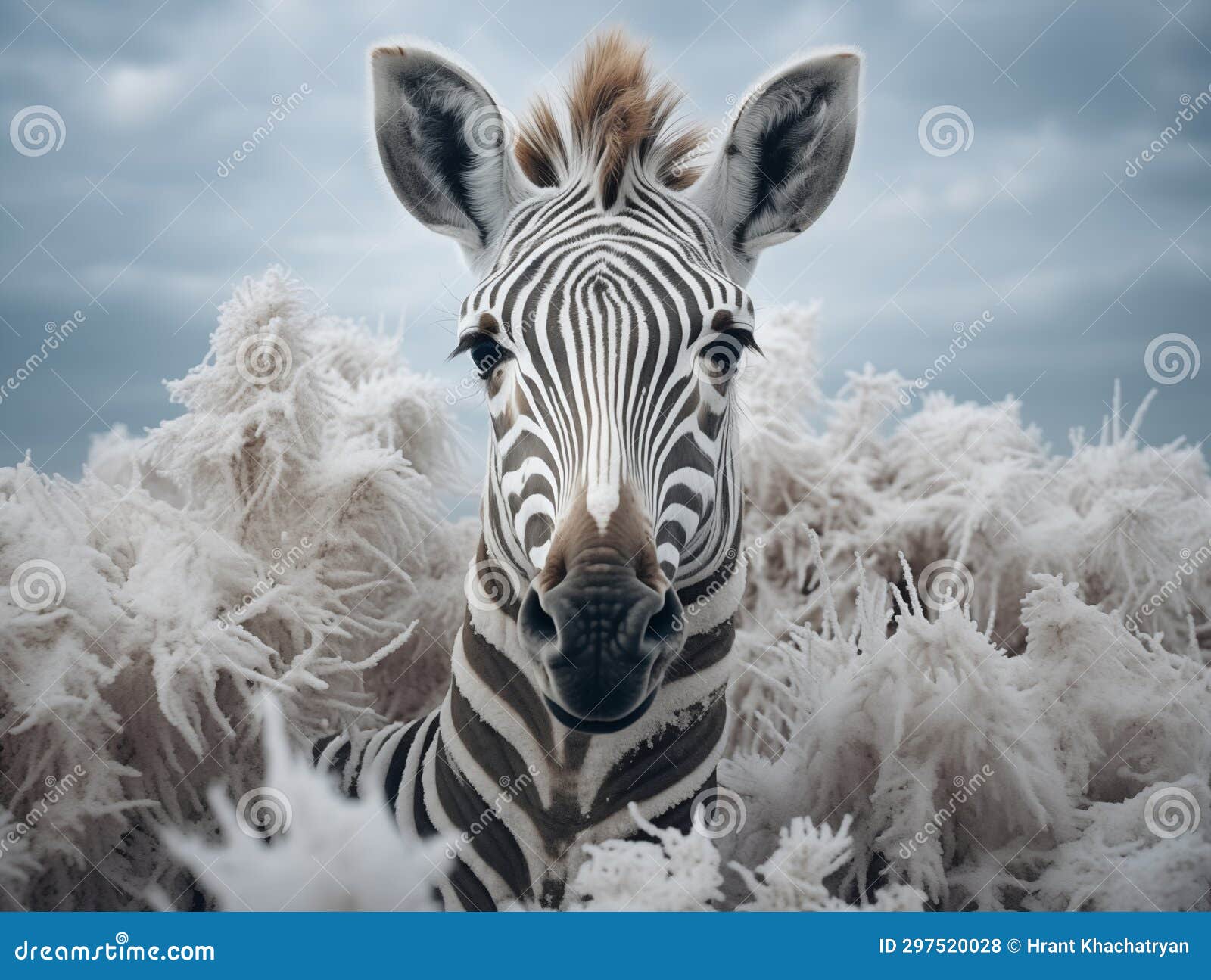 Beautiful Zebra is in Fluffy White Plants Stock Photo - Image of plants ...