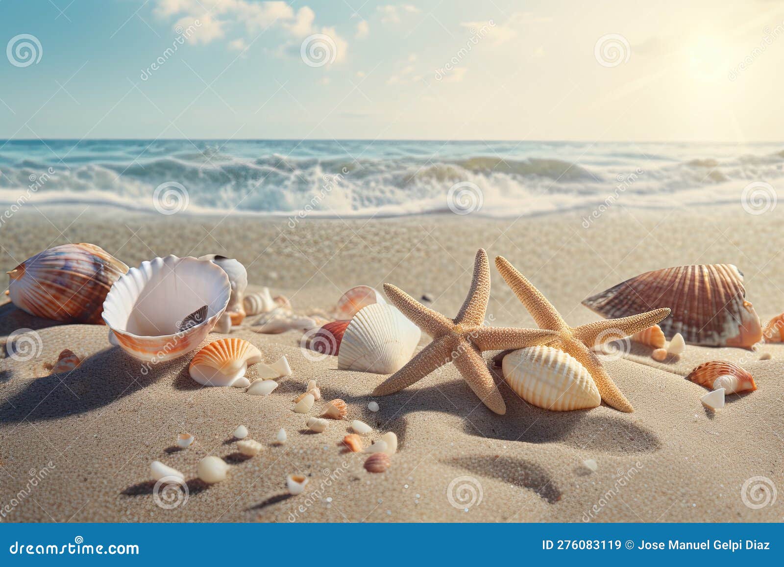 Beautifull Shells on the Sand Beach. Generative AI Stock Illustration ...