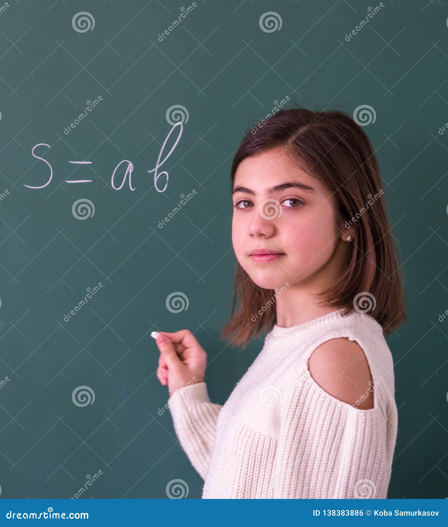 Beautifull Girl Resolves Mathematical Task on Board Stock Photo - Image ...