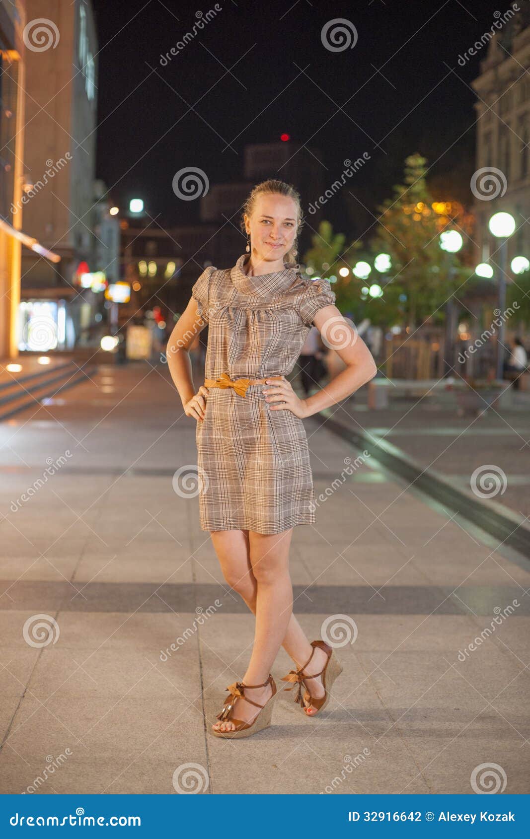 Beautifull Girl Stay at Square in the Night Stock Photo - Image of city ...
