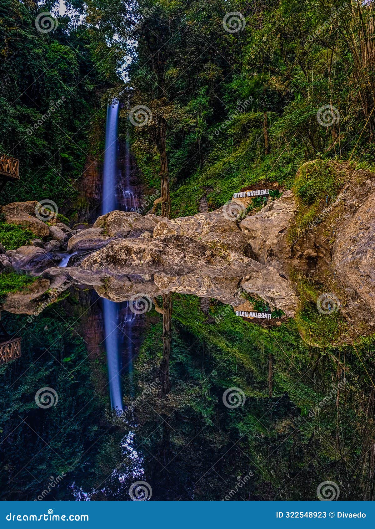 Beautifull Waterfall in Bali with Reflection Effect Stock Image - Image ...