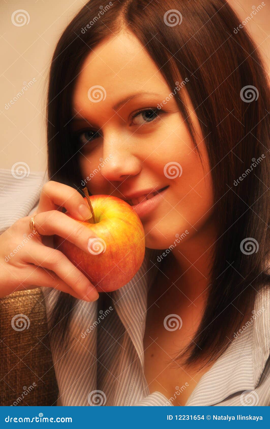 Beautifull Woman Biting Apple Stock Photo - Image of food, people: 12231654