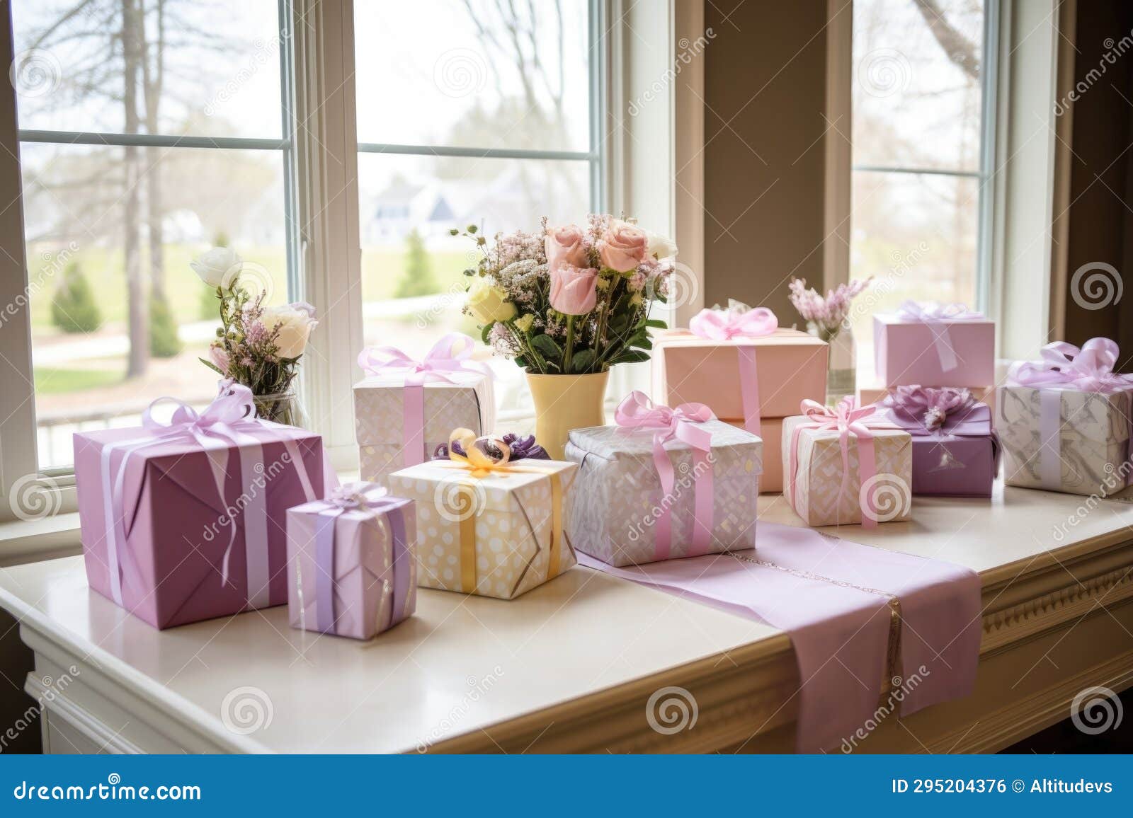 Beautifully Arranged Bridal Shower Present Table Stock Photo - Image of ...