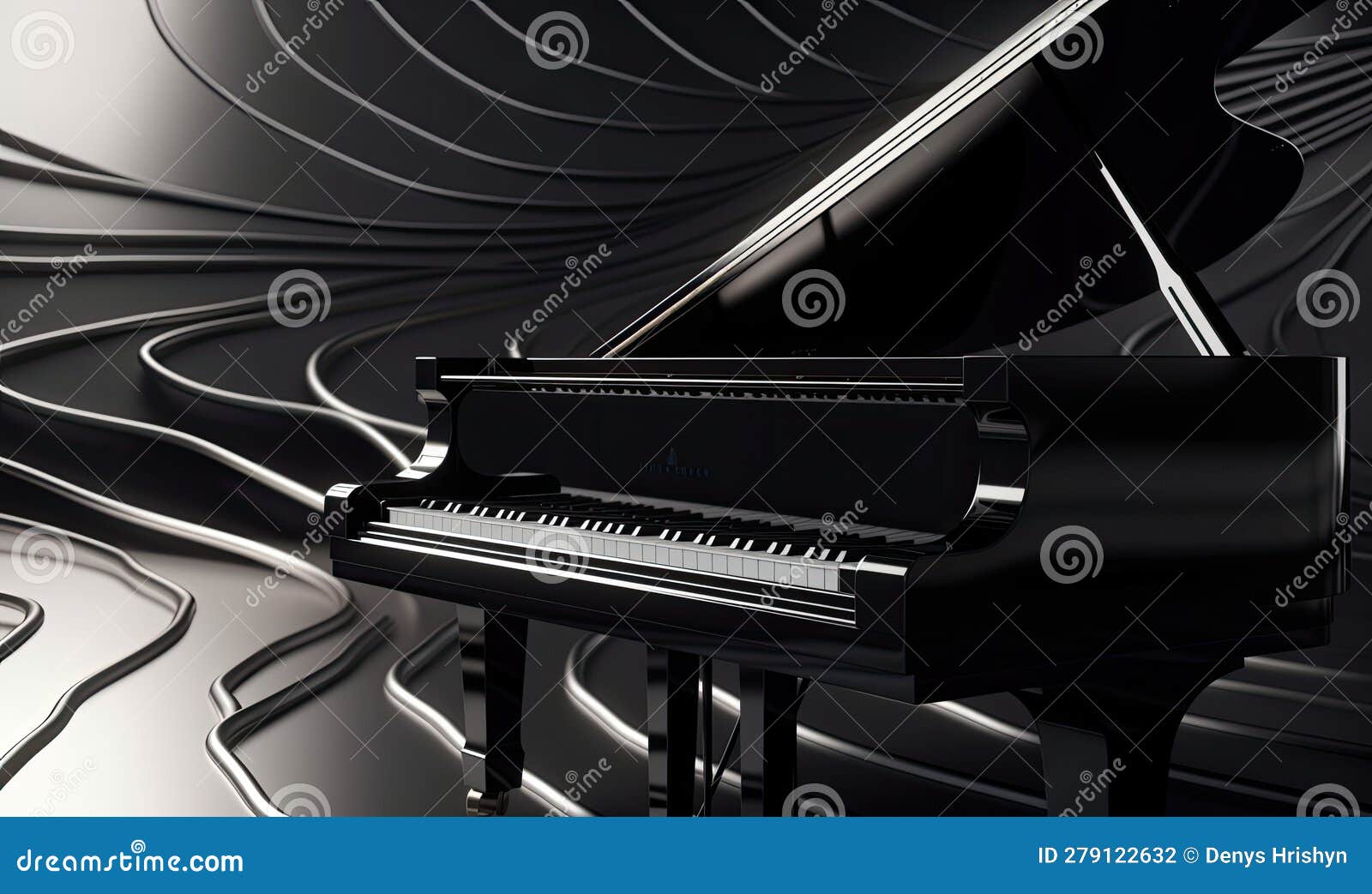 Beautifully Crafted Grand Piano with a Unique Curved Keyboard Creating ...