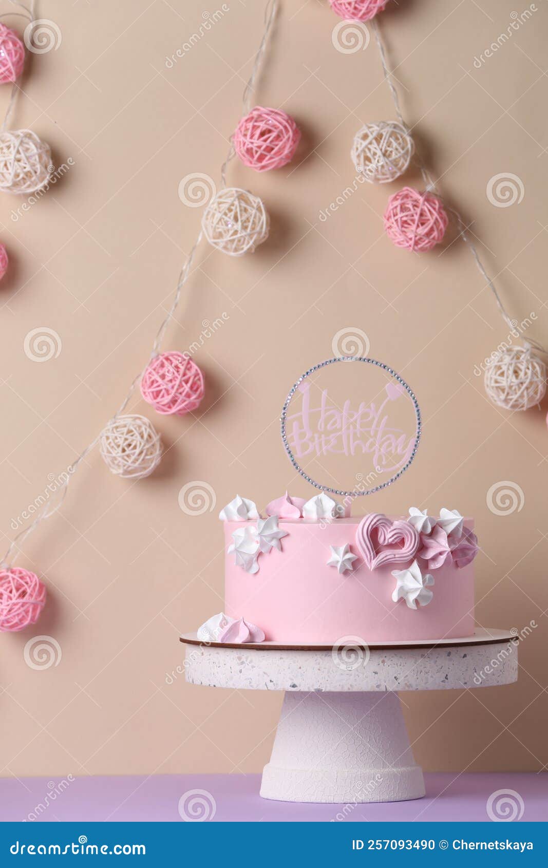 Beautifully Decorated Birthday Cake on Violet Table Stock Photo - Image ...