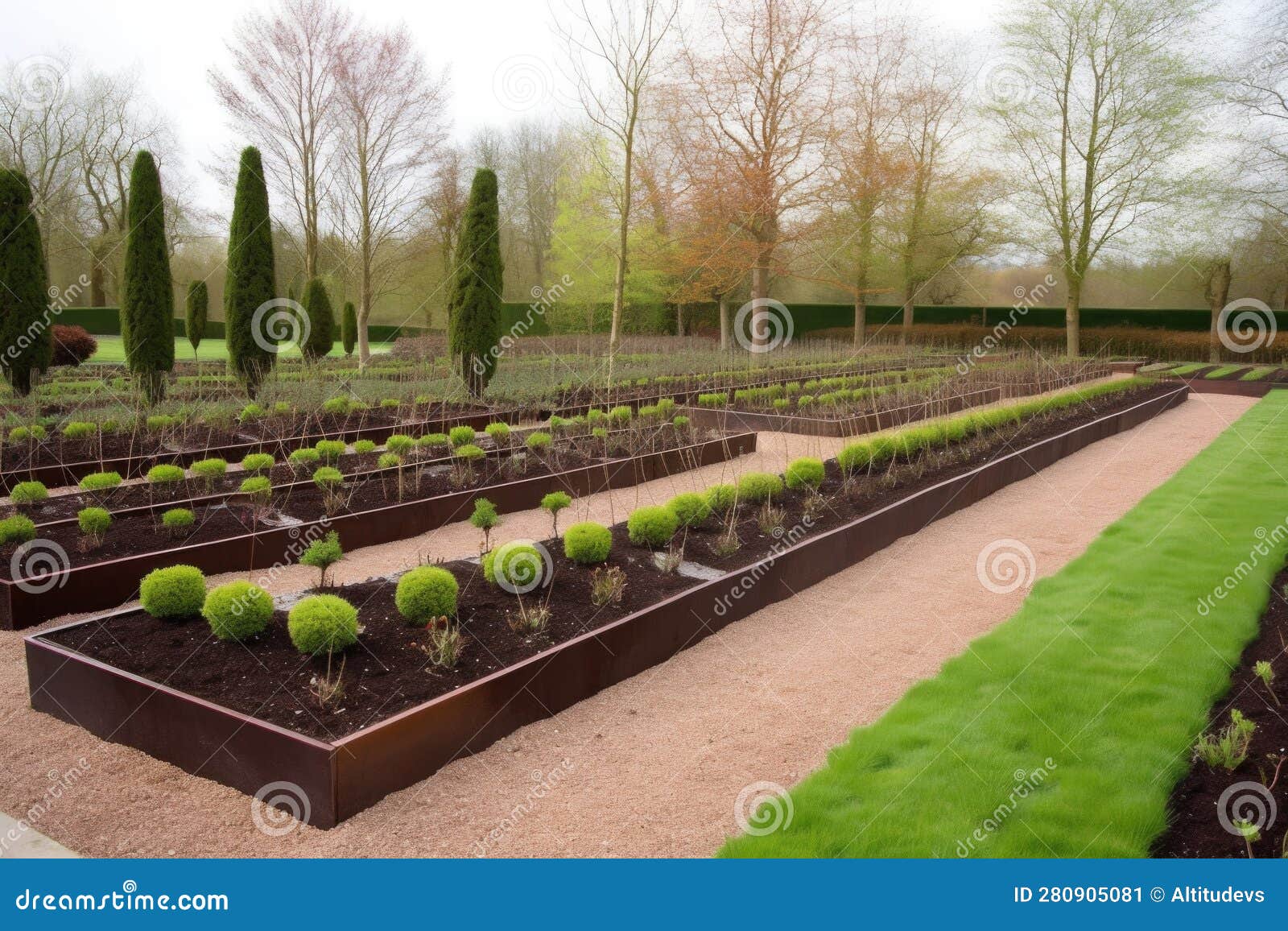 Beautifully Designed Garden with Rows of Trees and Shrubs, Ready To Be ...