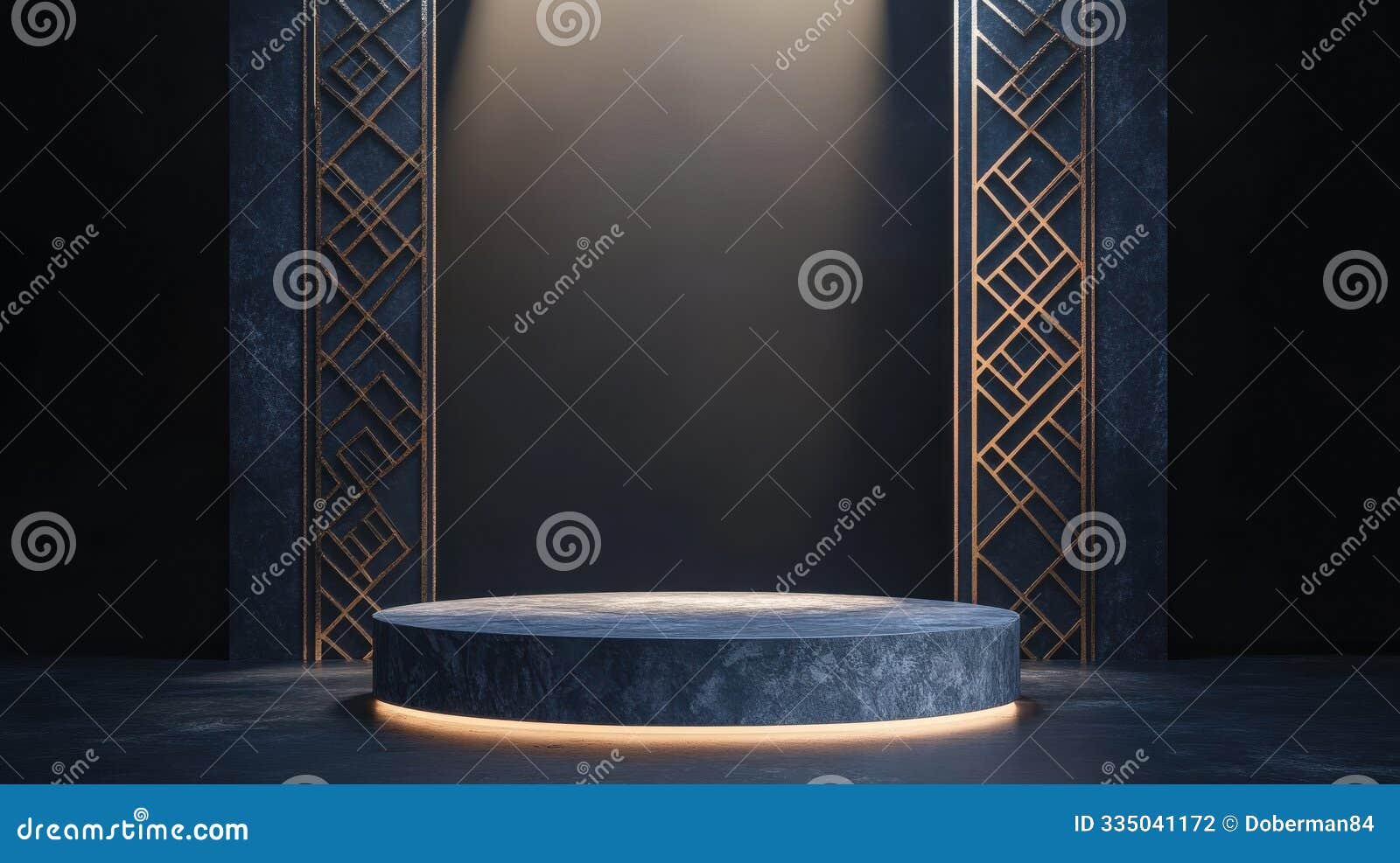 Elegant Stage with Traditional Mongolian Knot Pattern in Dark Blue and ...