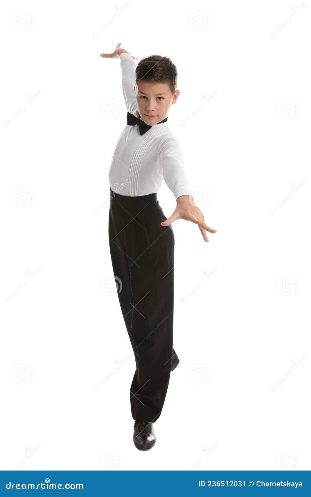 Beautifully Dressed Little Boy Dancing on White Background Stock Image ...