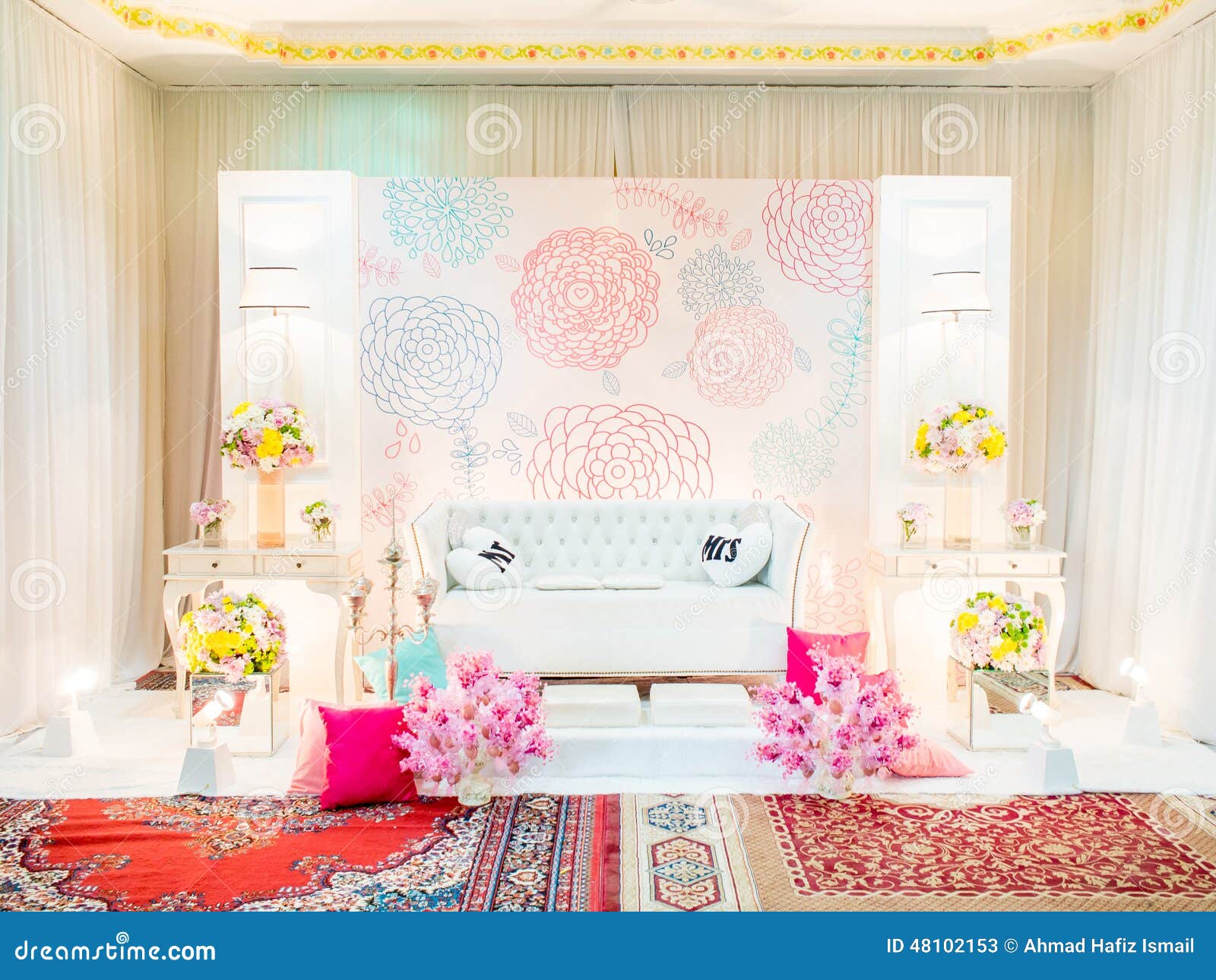 A Beautifully English Theme Decorated Wedding Altar on a Stage a Stock ...
