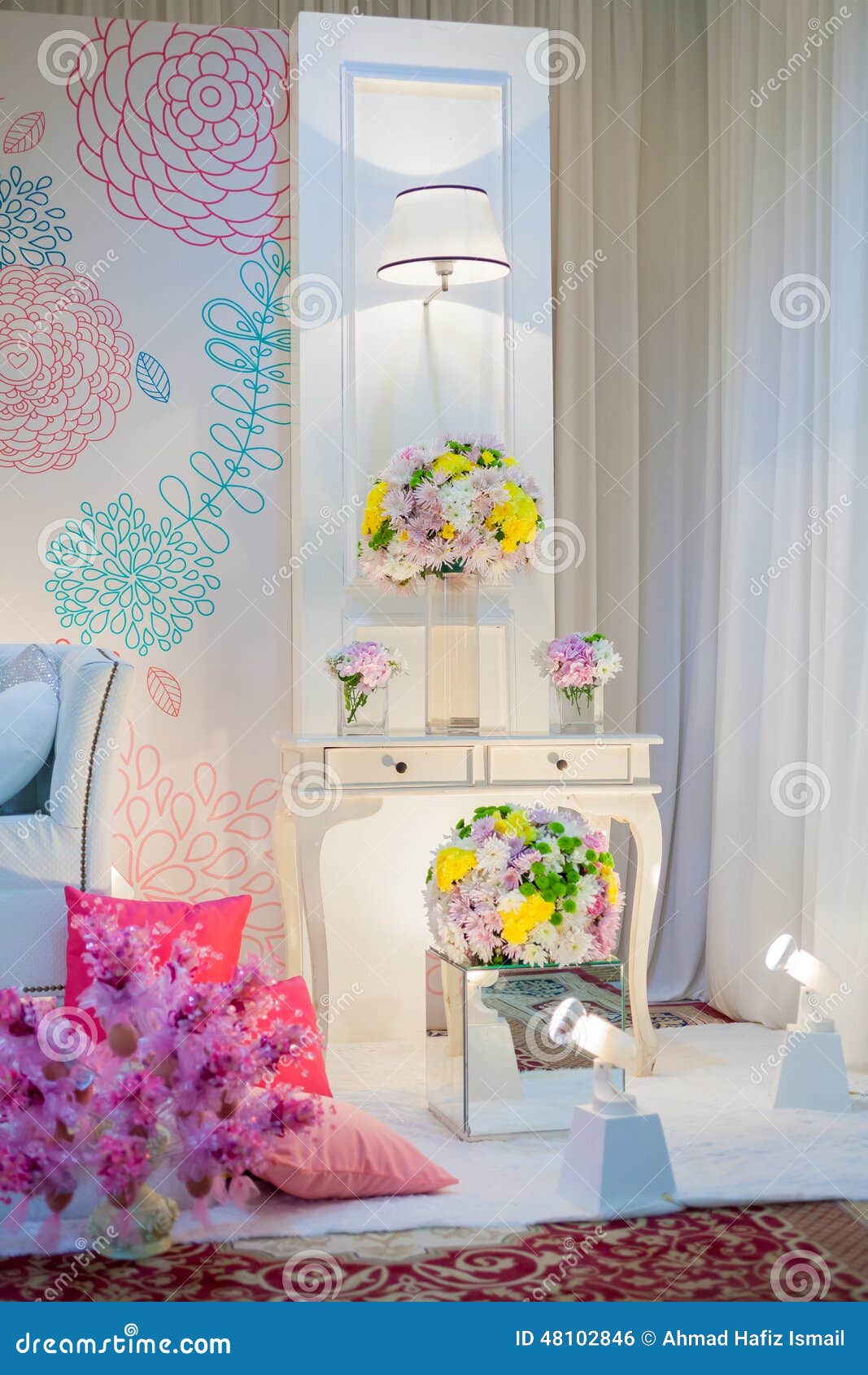 A Beautifully English Theme Decorated Wedding Altar On A Stage A ...