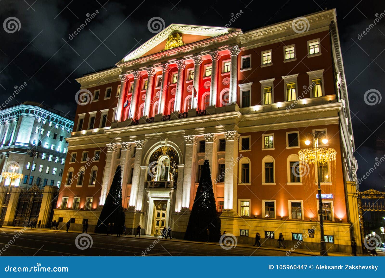 Beautifully Glowing Building on a Night Street Stock Image - Image of ...