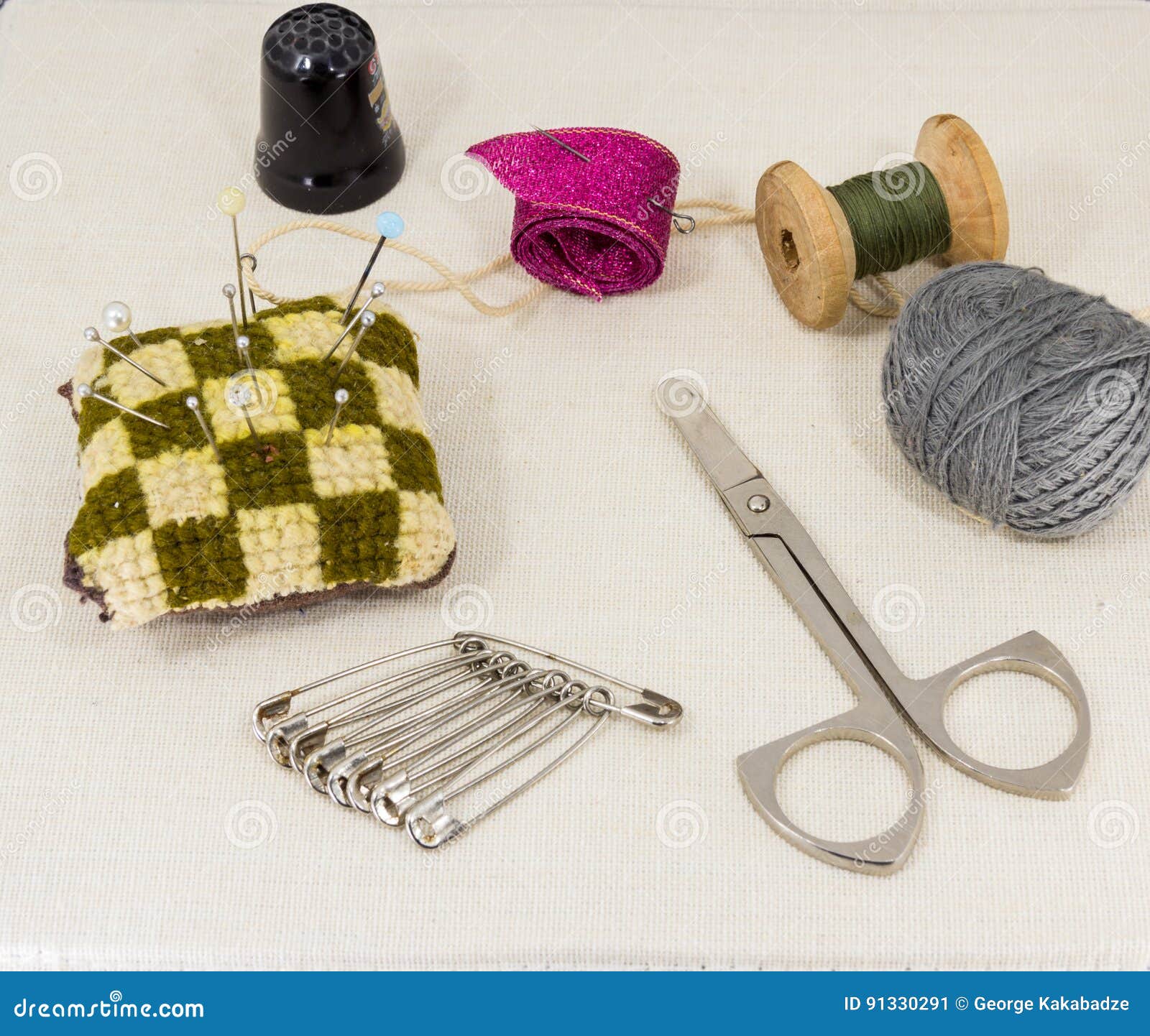 Beautifully Laid Out Accessories for Needlework on a Fabric Background ...