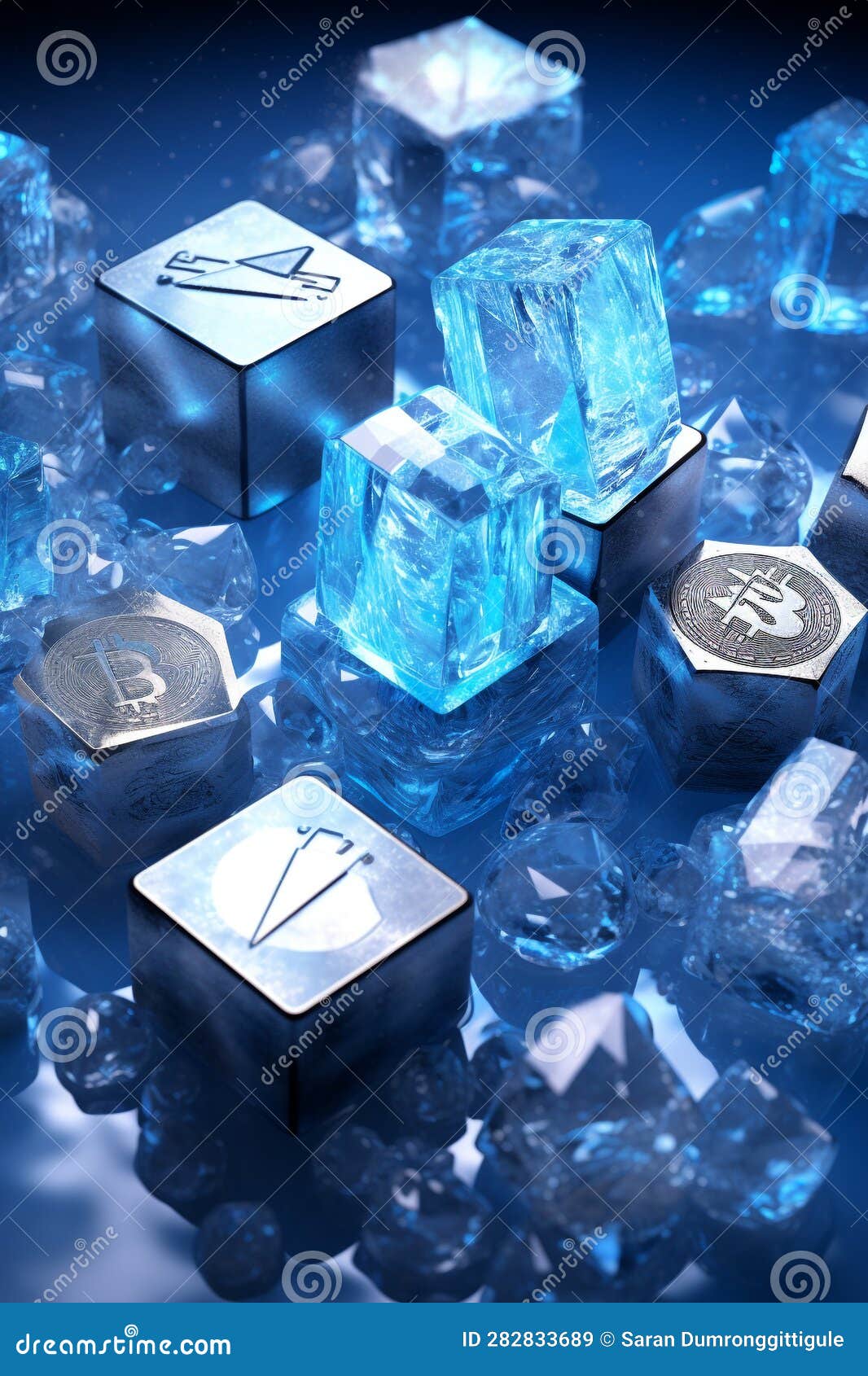 Cryptocurrency Symbols Frozen in Ice Cubes Depicting Volatility of ...