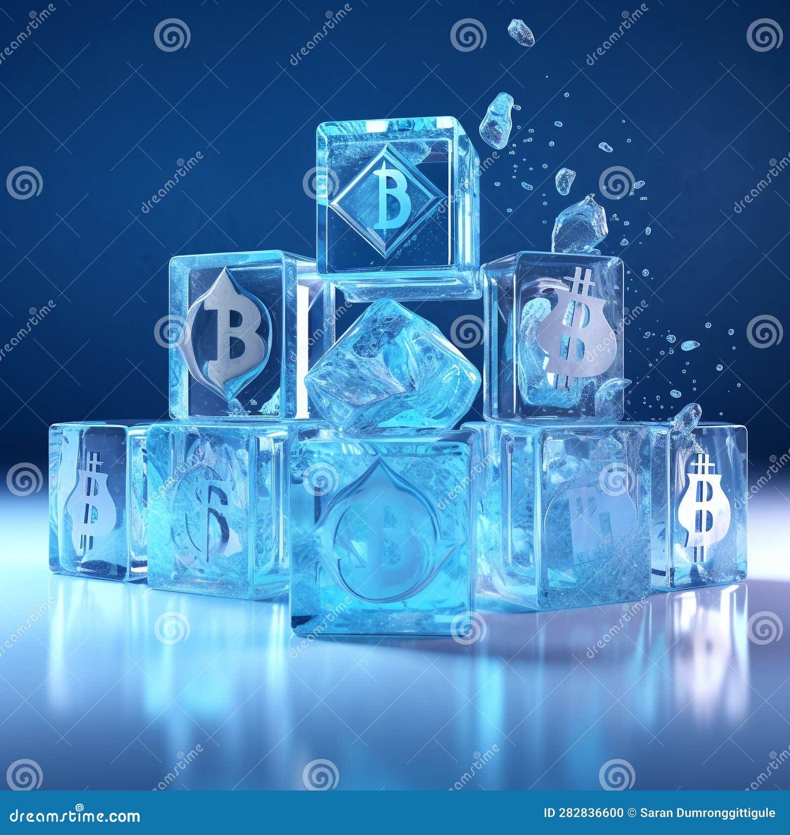 Cryptocurrency Symbols Frozen in Ice Cubes Depicting Volatility of ...