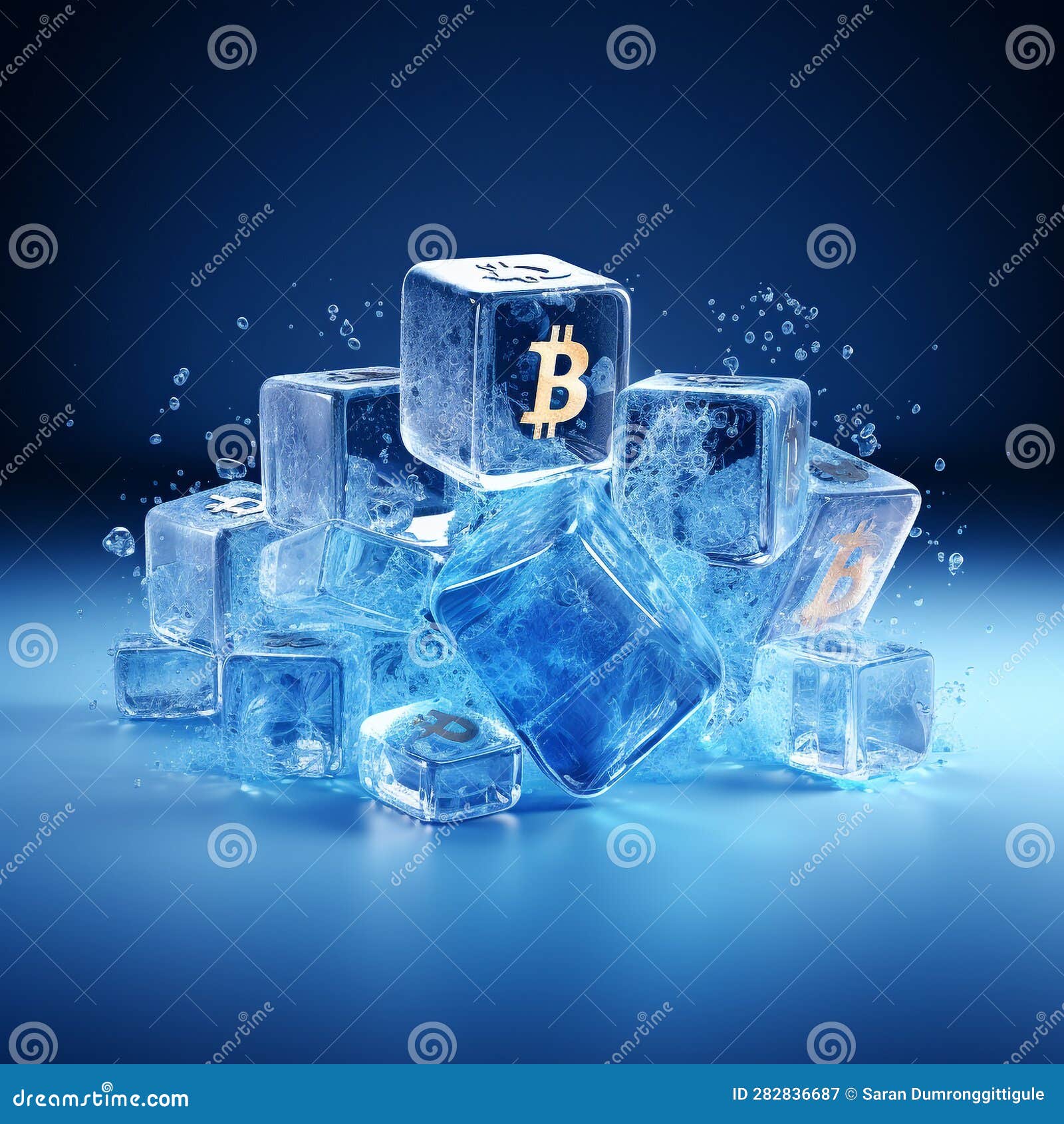 Cryptocurrency Symbols Frozen in Ice Cubes Depicting Volatility of ...