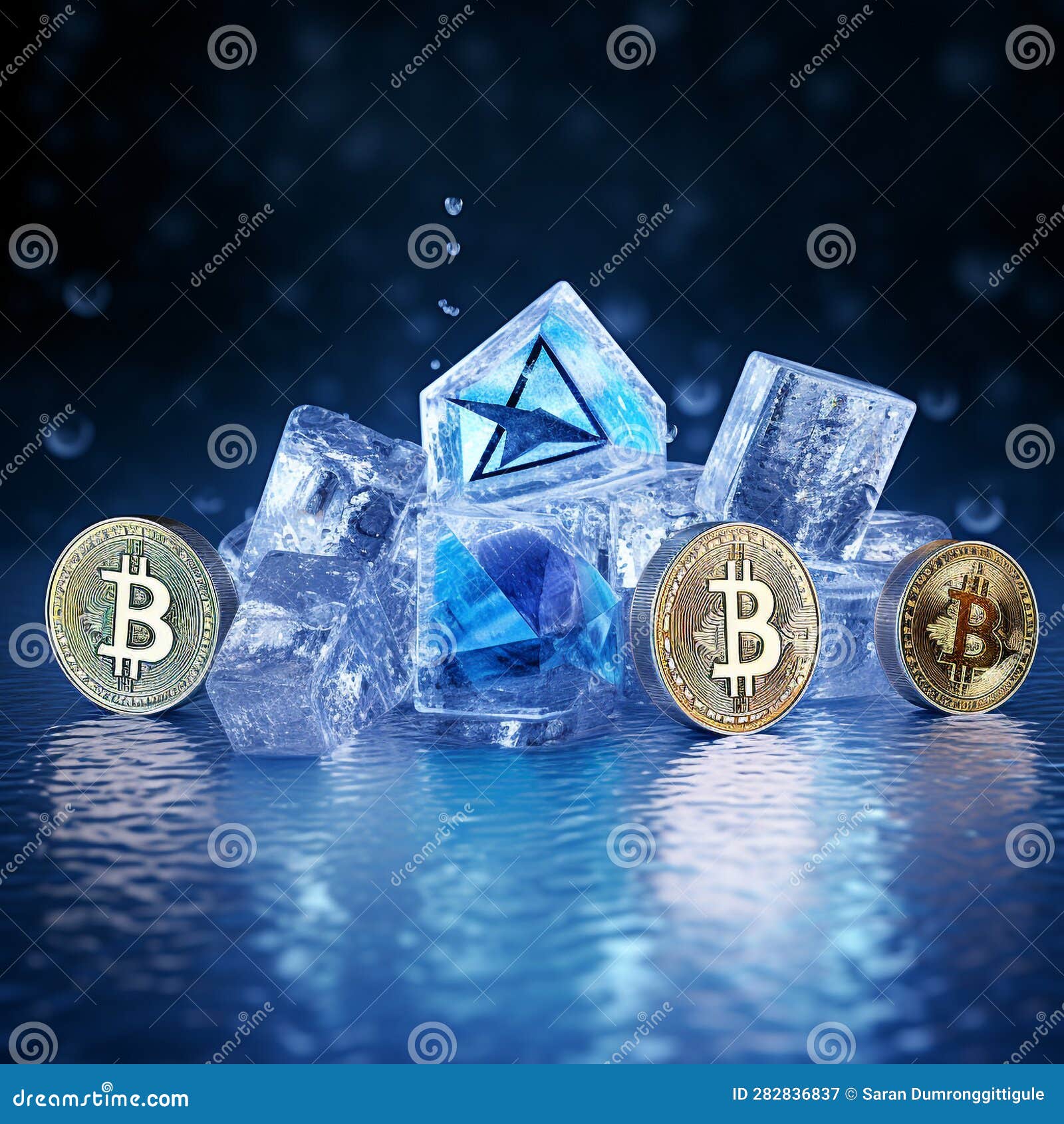 Cryptocurrency Symbols Frozen in Ice Cubes Depicting Volatility of ...