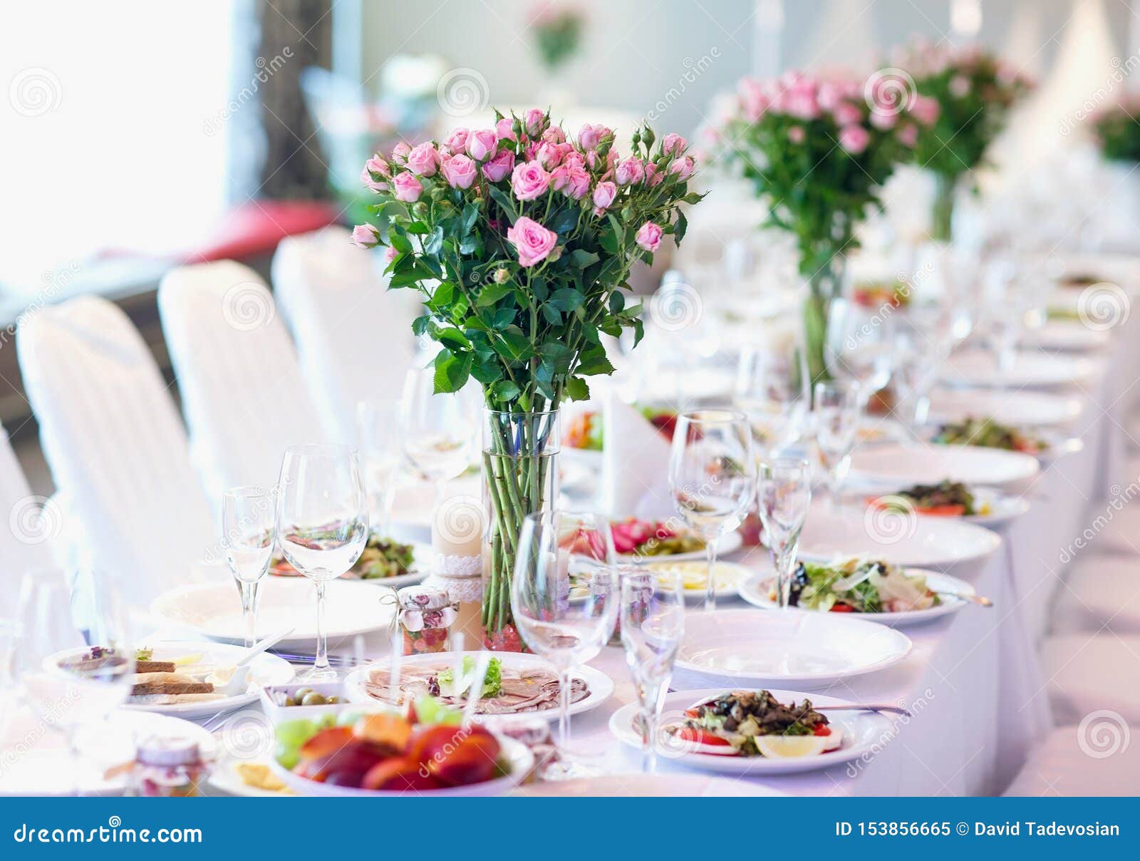 Beautifully Served Table in a Restaurant on a White Tablecloth Stock ...