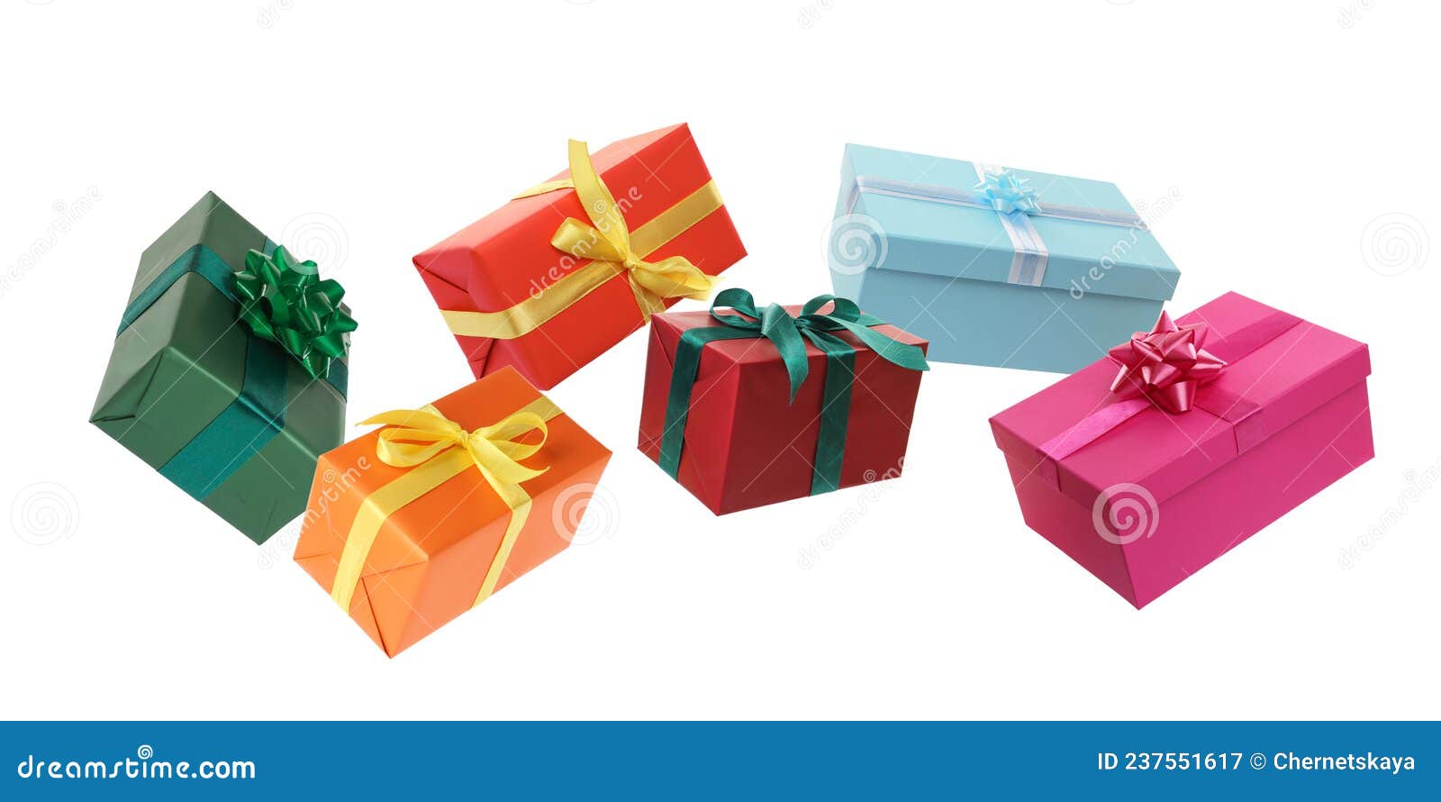 Beautifully Wrapped Gift Boxes Flying on White Background Stock Image ...