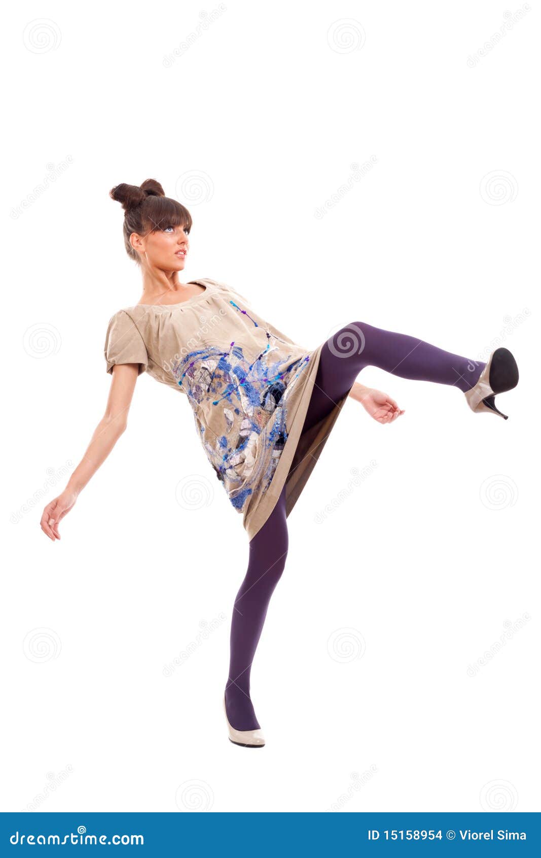 Beautiul woman kicking stock photo. Image of makeup, kick - 15158954