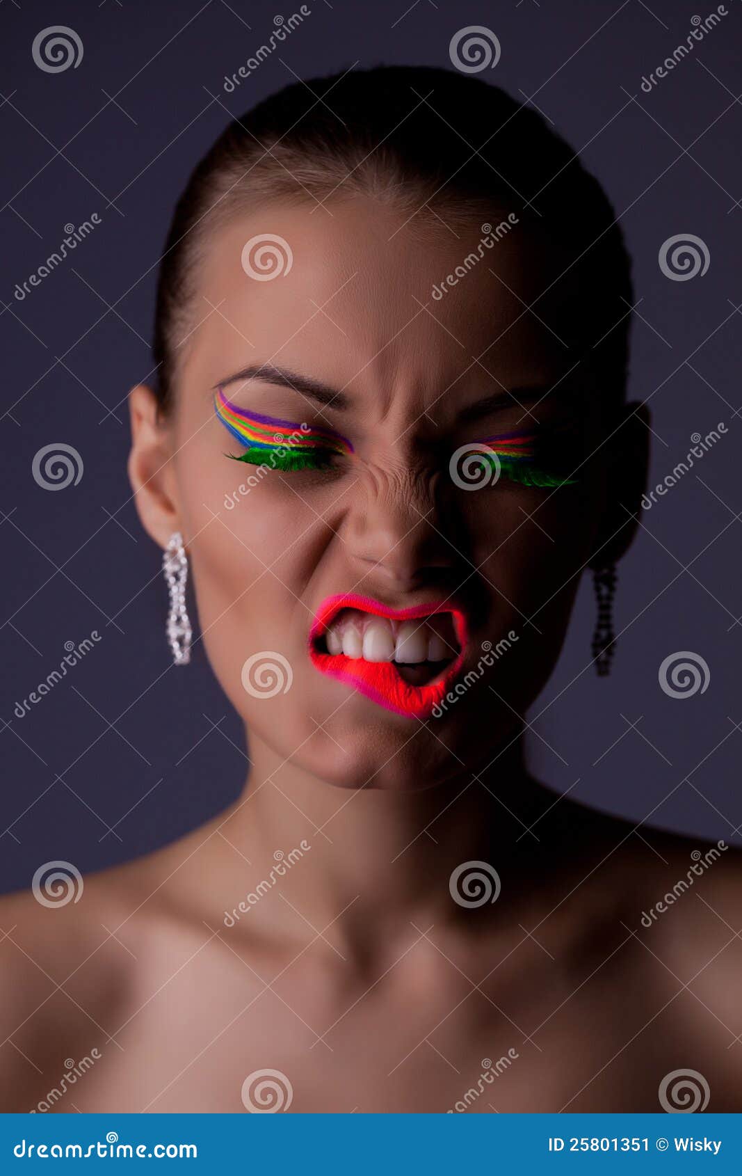 Beauty And Anger Woman Portrait With Uv Cosmetics Stock Image Image