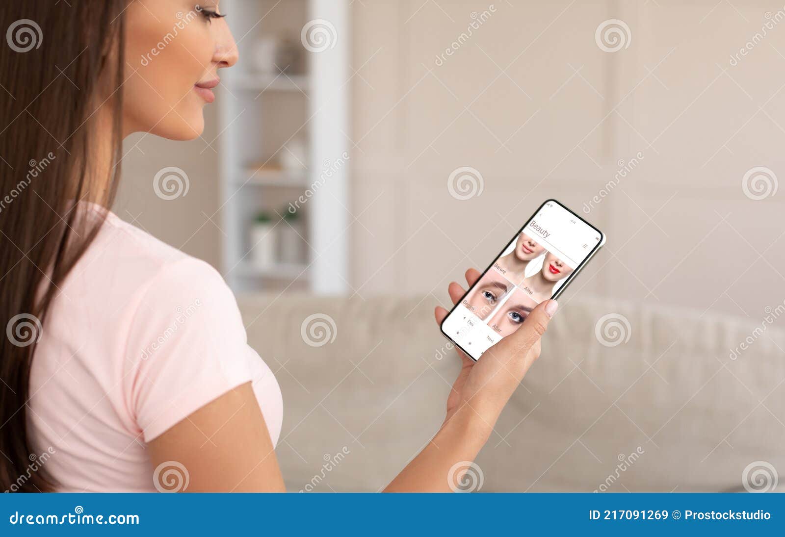 Augmented Reality Beauty App. Woman Trying Different Makeup Online ...