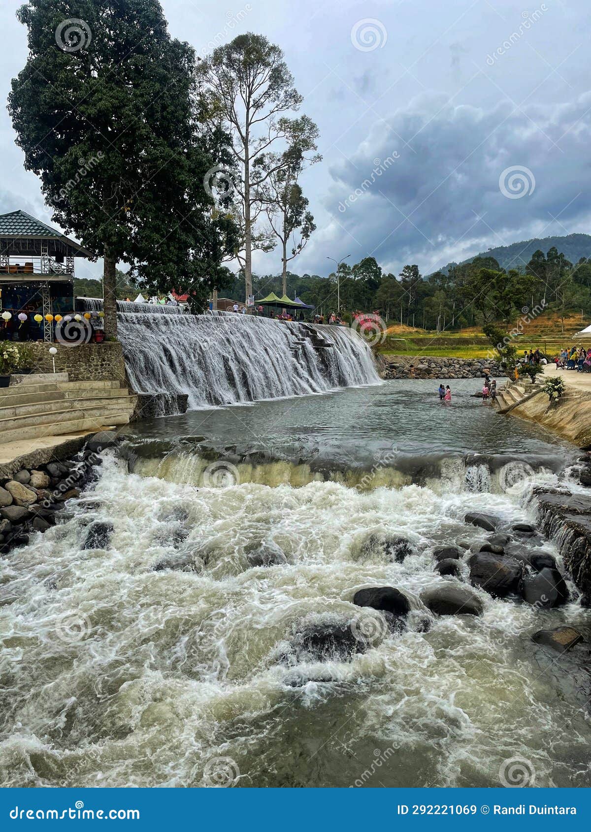 The Beauty of an Artificial Waterfall on the River Bank Stock Image ...