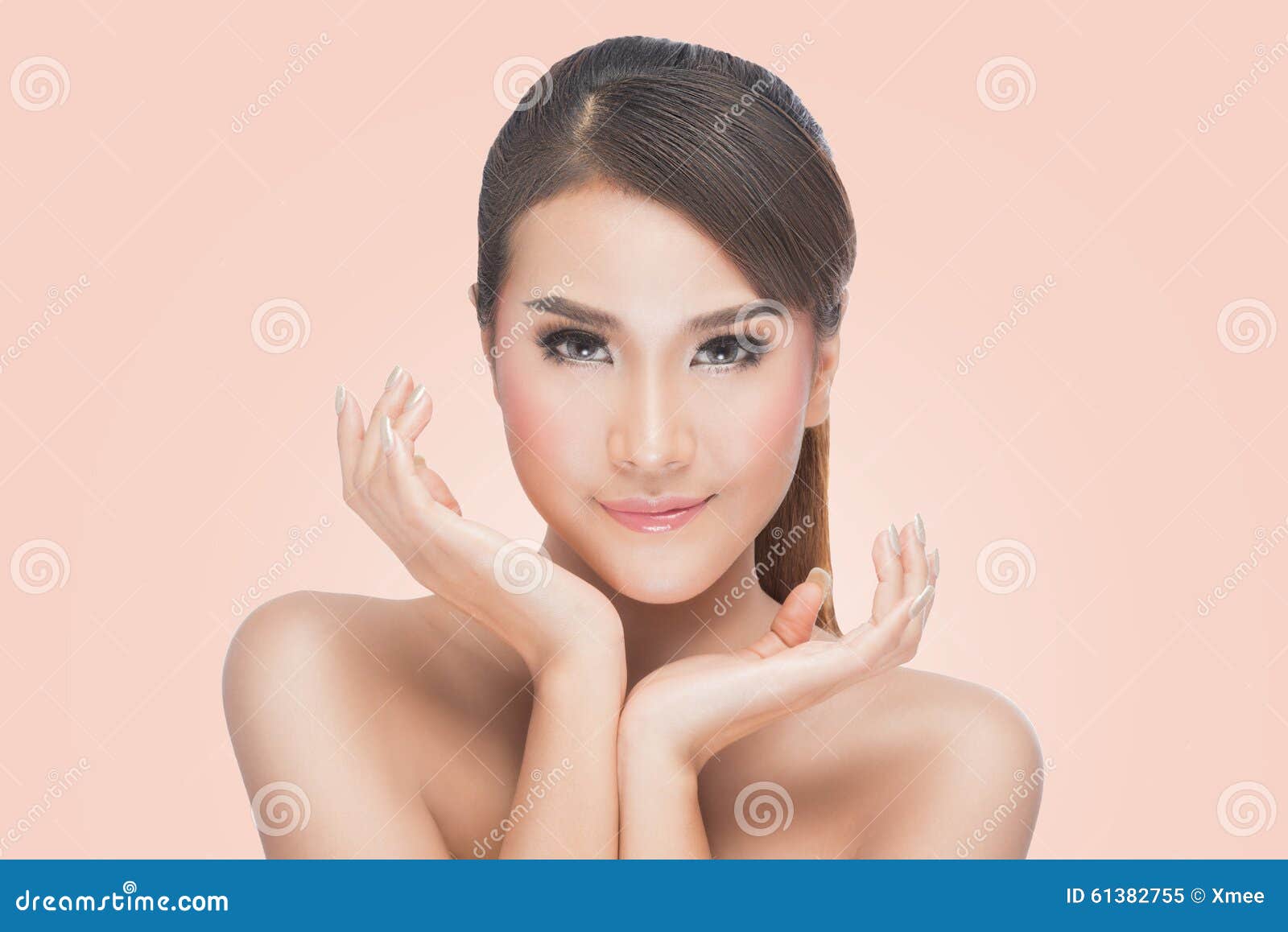 Beauty Asian Portrait Beautiful Spa Woman Touching Her Face Perfect